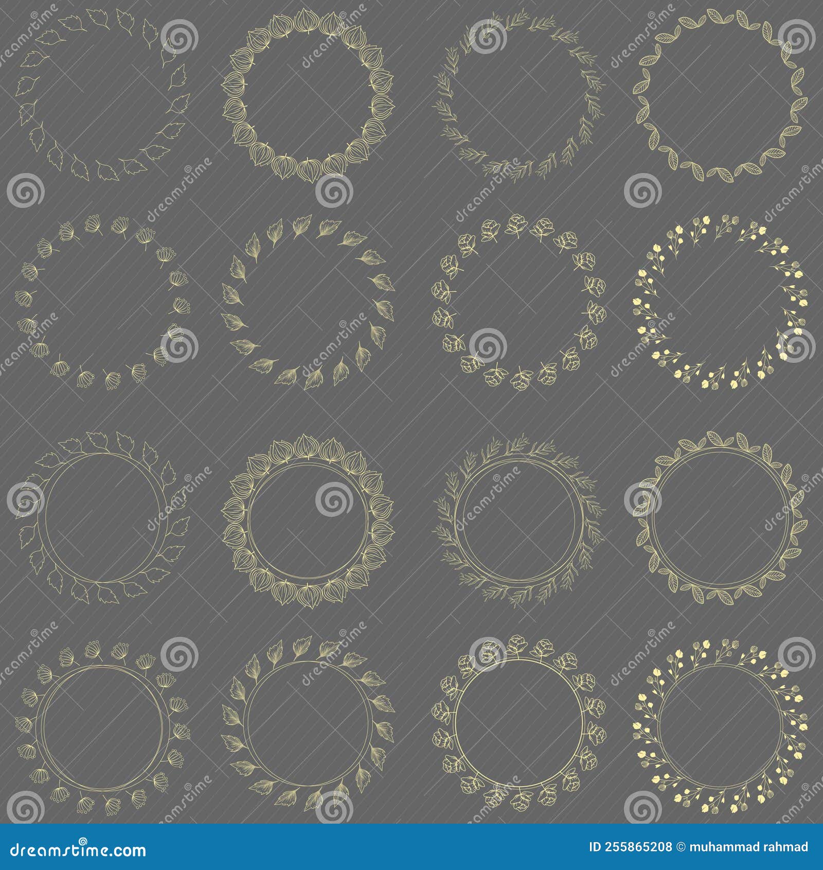 Golden Circle Flower Frame Wreath Stock Vector - Illustration of doodle ...