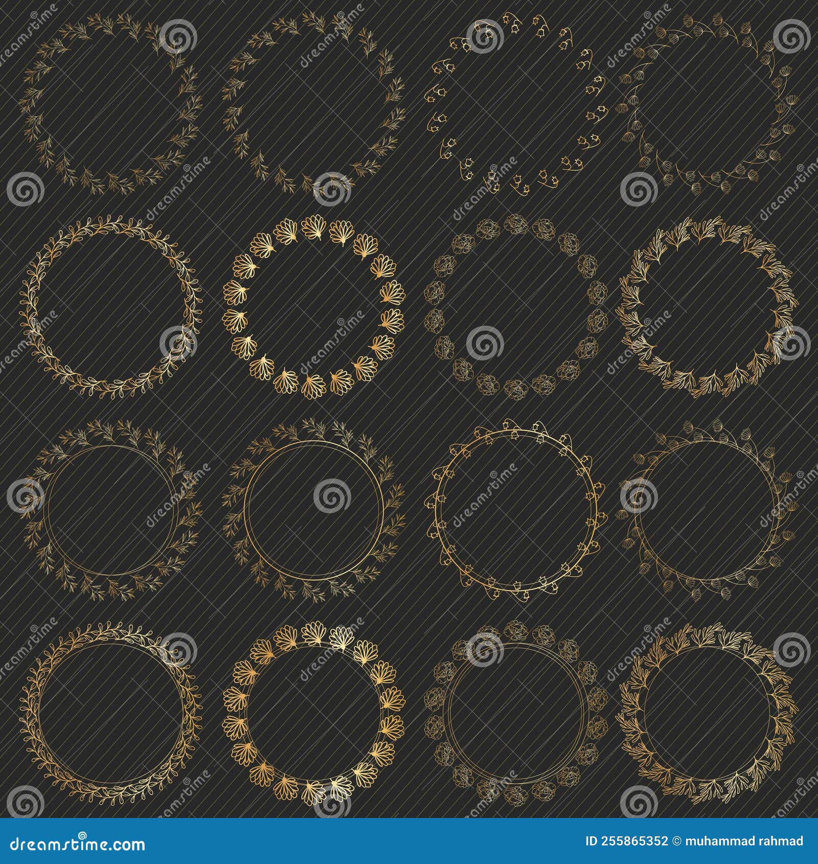 Golden Circle Flower Frame Wreath Stock Vector - Illustration of ...