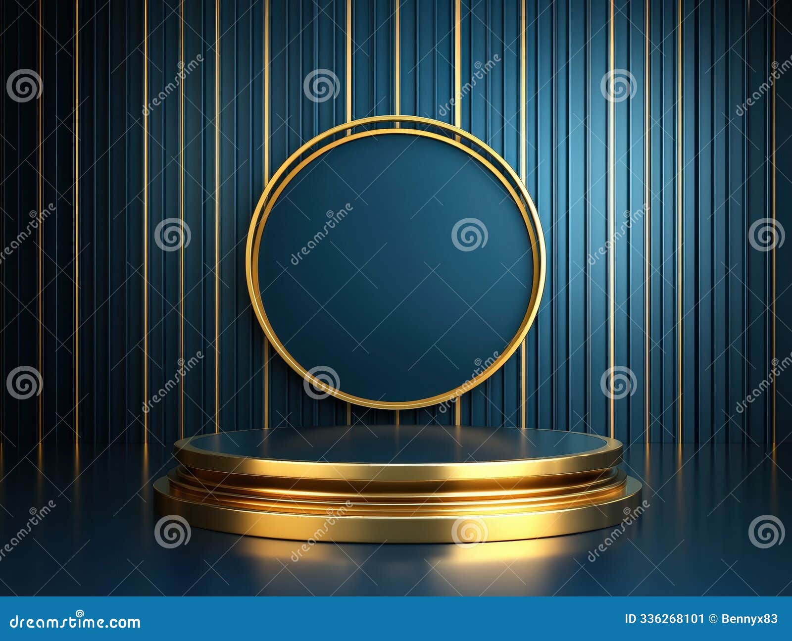 Golden Circle and Platform on Blue Striped Background. Stock ...