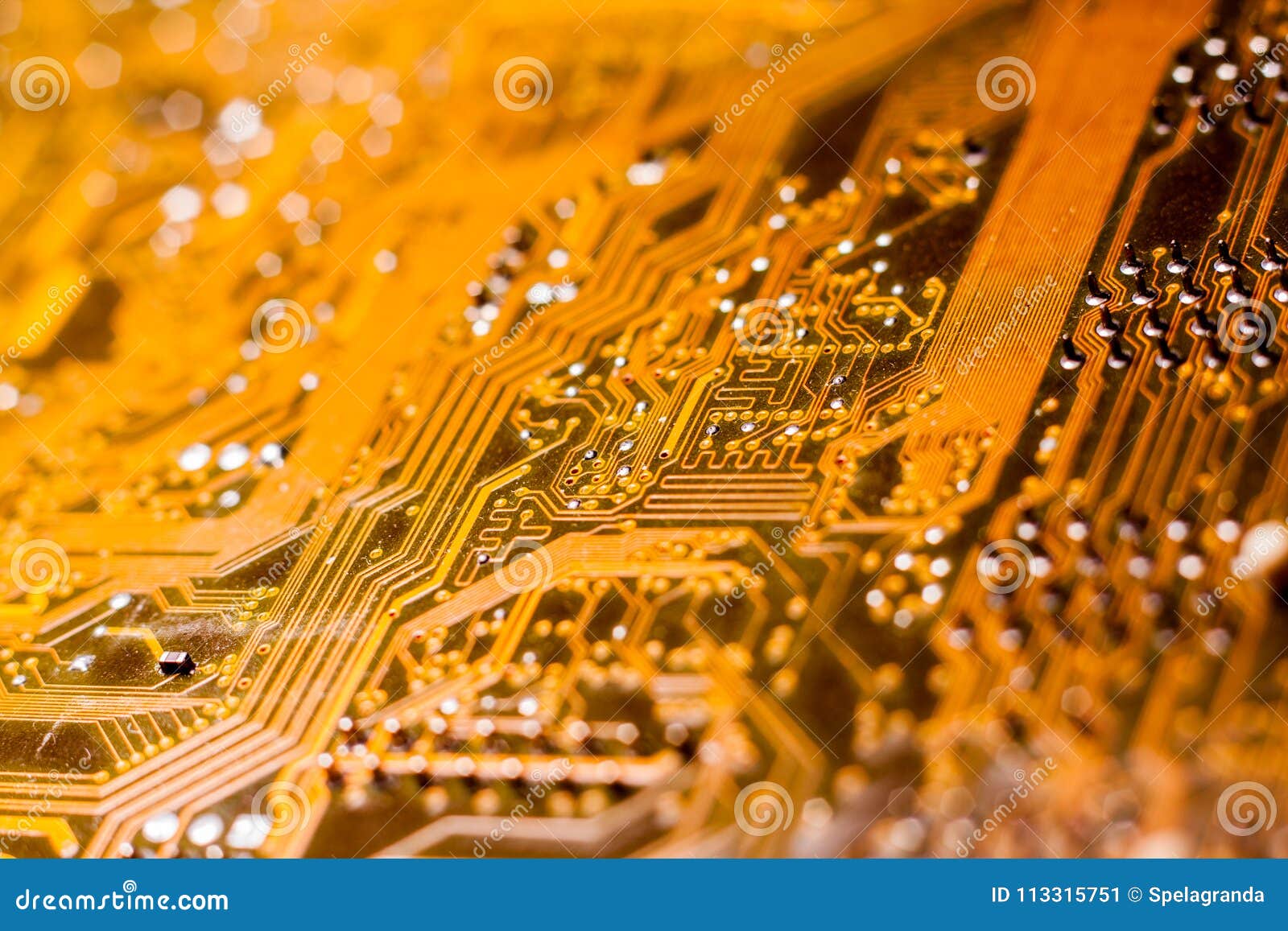 A Golden Circuit Board Close Up Stock Image - Image of electronic ...