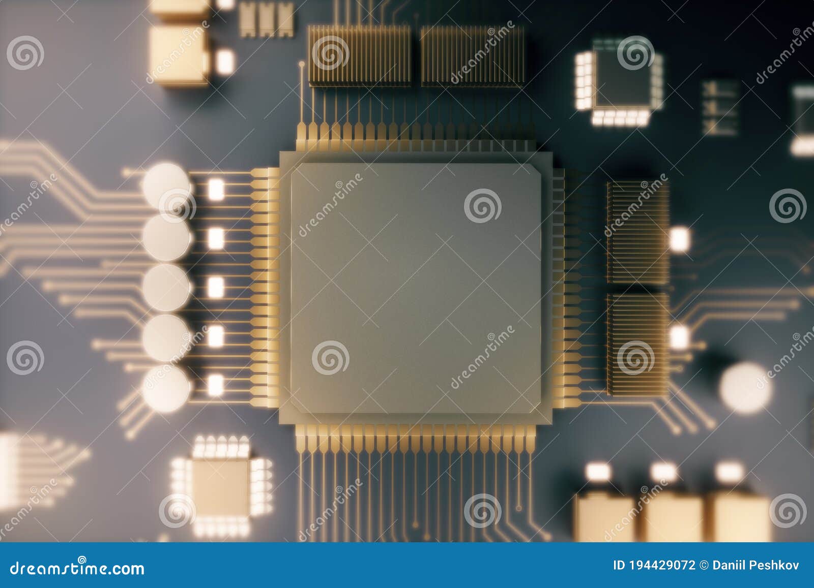 Golden circuit chip stock illustration. Illustration of inteligence ...