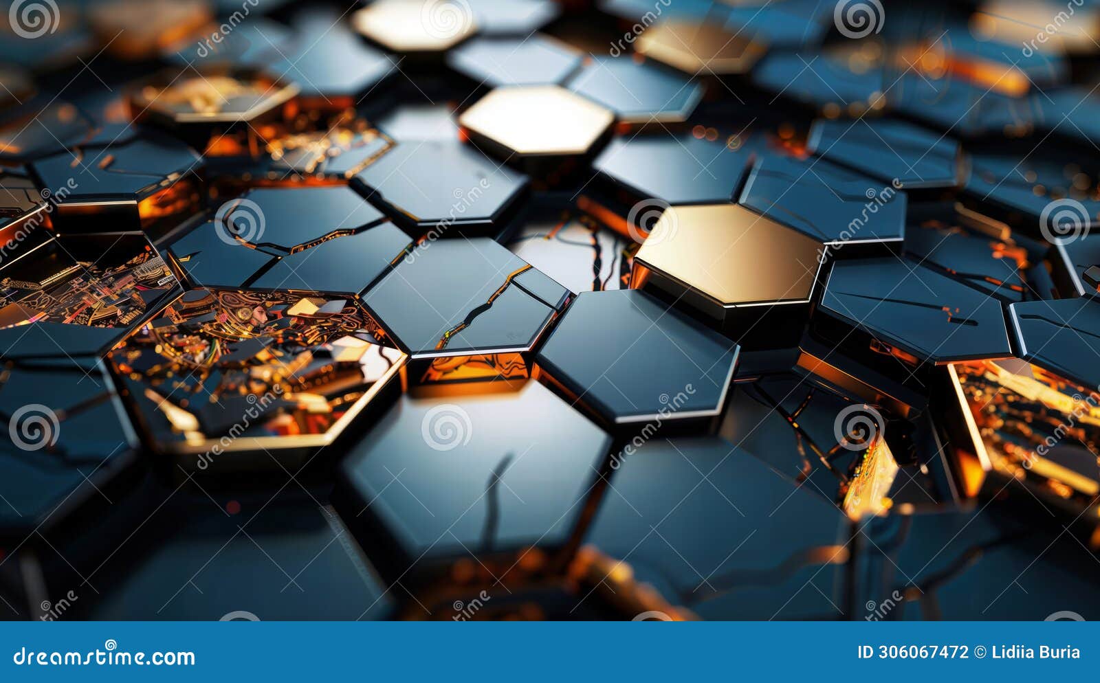 Golden Circuitry: a Close-Up of Hexagonal Electronic Cells with ...