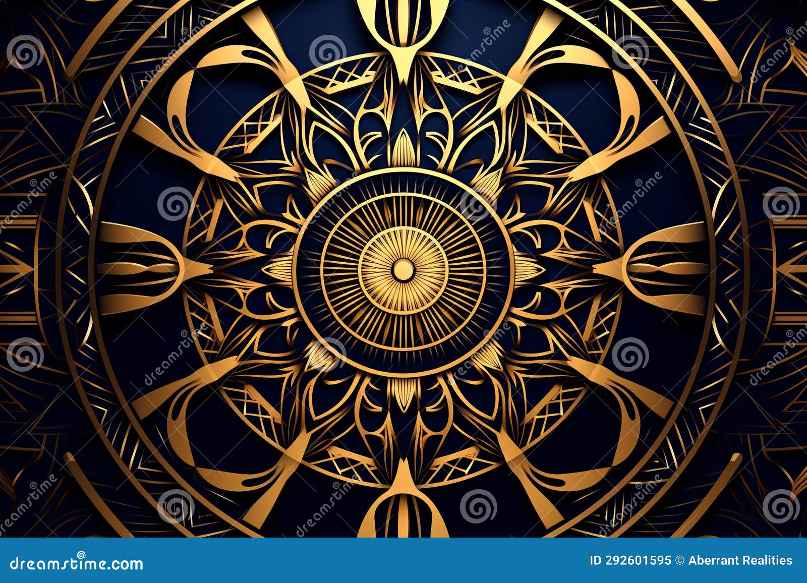 A Golden Circular Design on a Dark Blue Background Stock Illustration ...