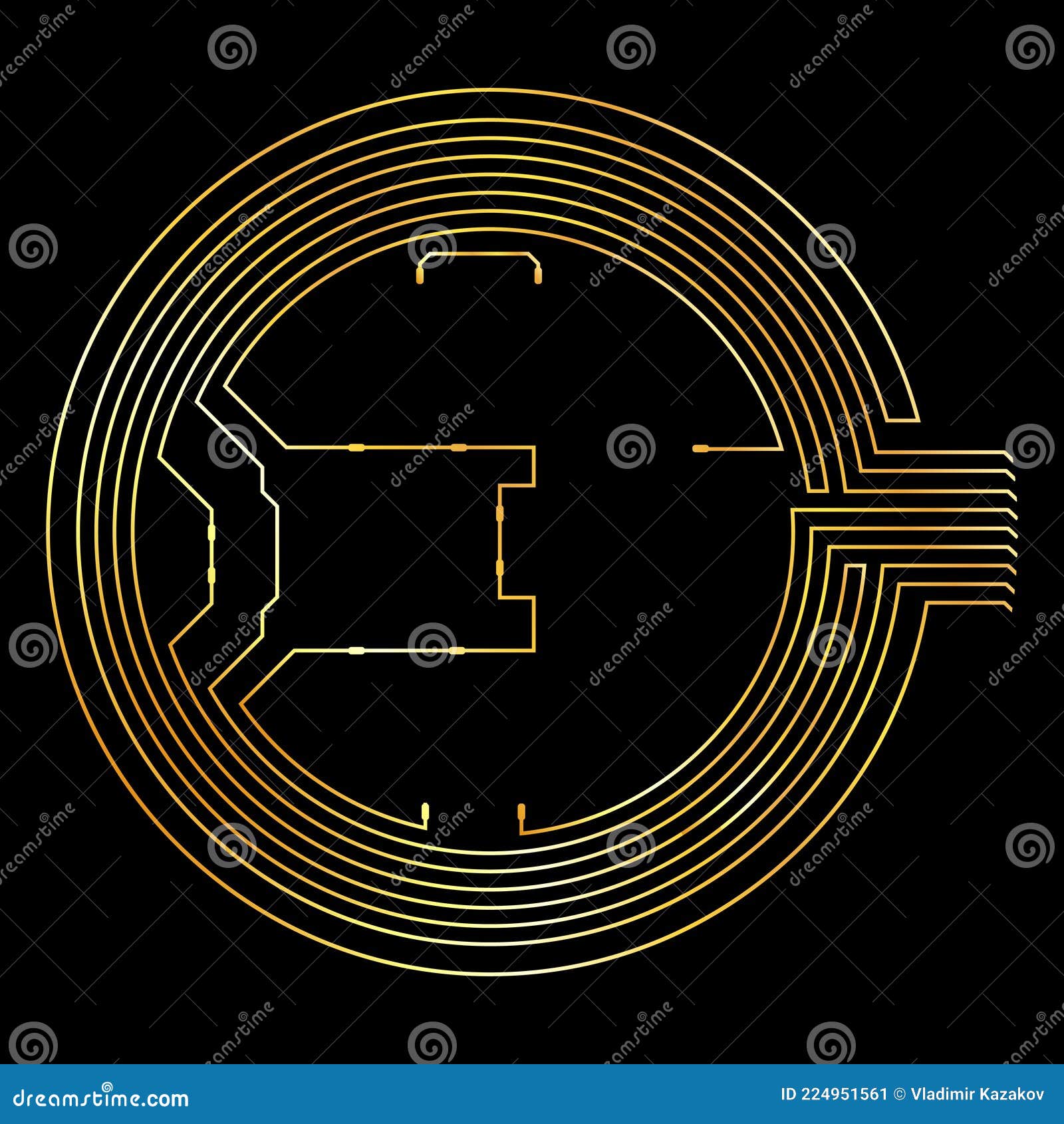 Golden Circular Digital Design Element Isolated on Black. Stock Vector ...