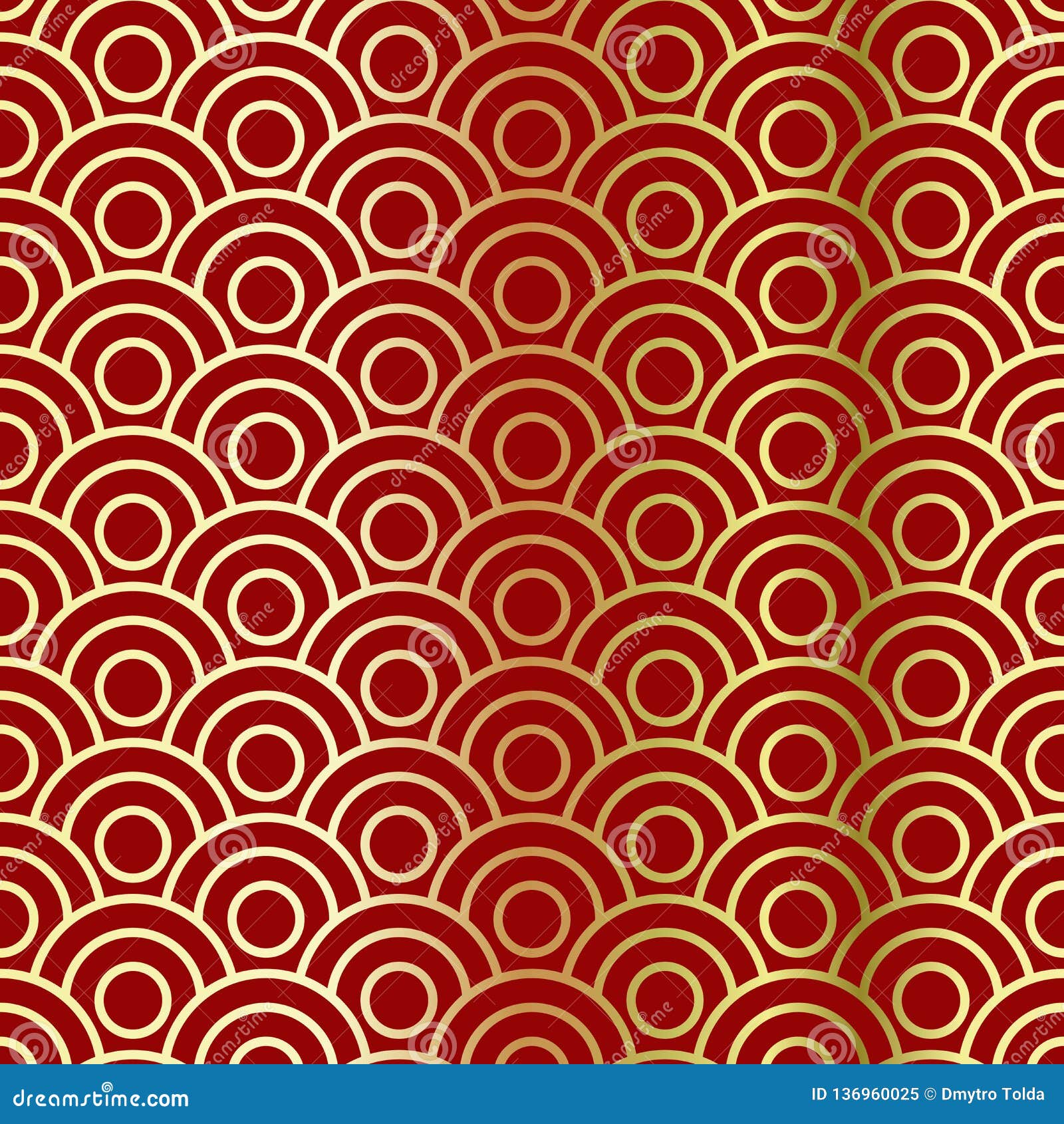 Golden Circular Waves on a Red Background Stock Vector - Illustration ...
