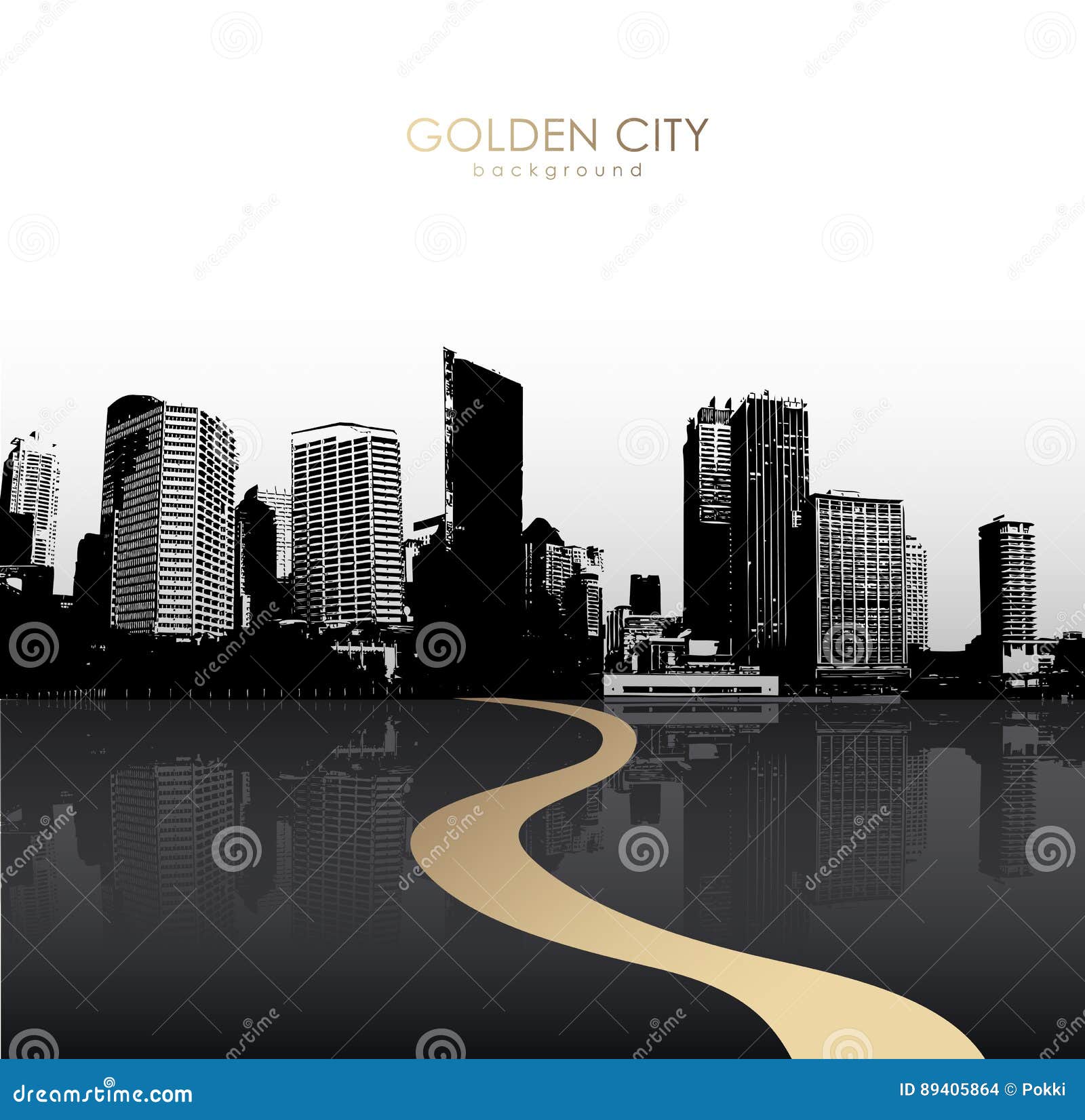 Golden Cityscape with Skyscrapers. Stock Vector - Illustration of river ...