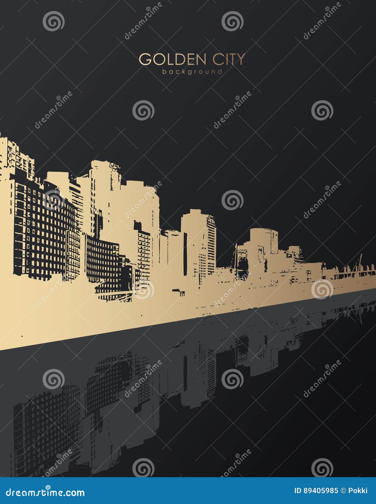 Golden Cityscape with Skyscrapers. Stock Vector - Illustration of city ...
