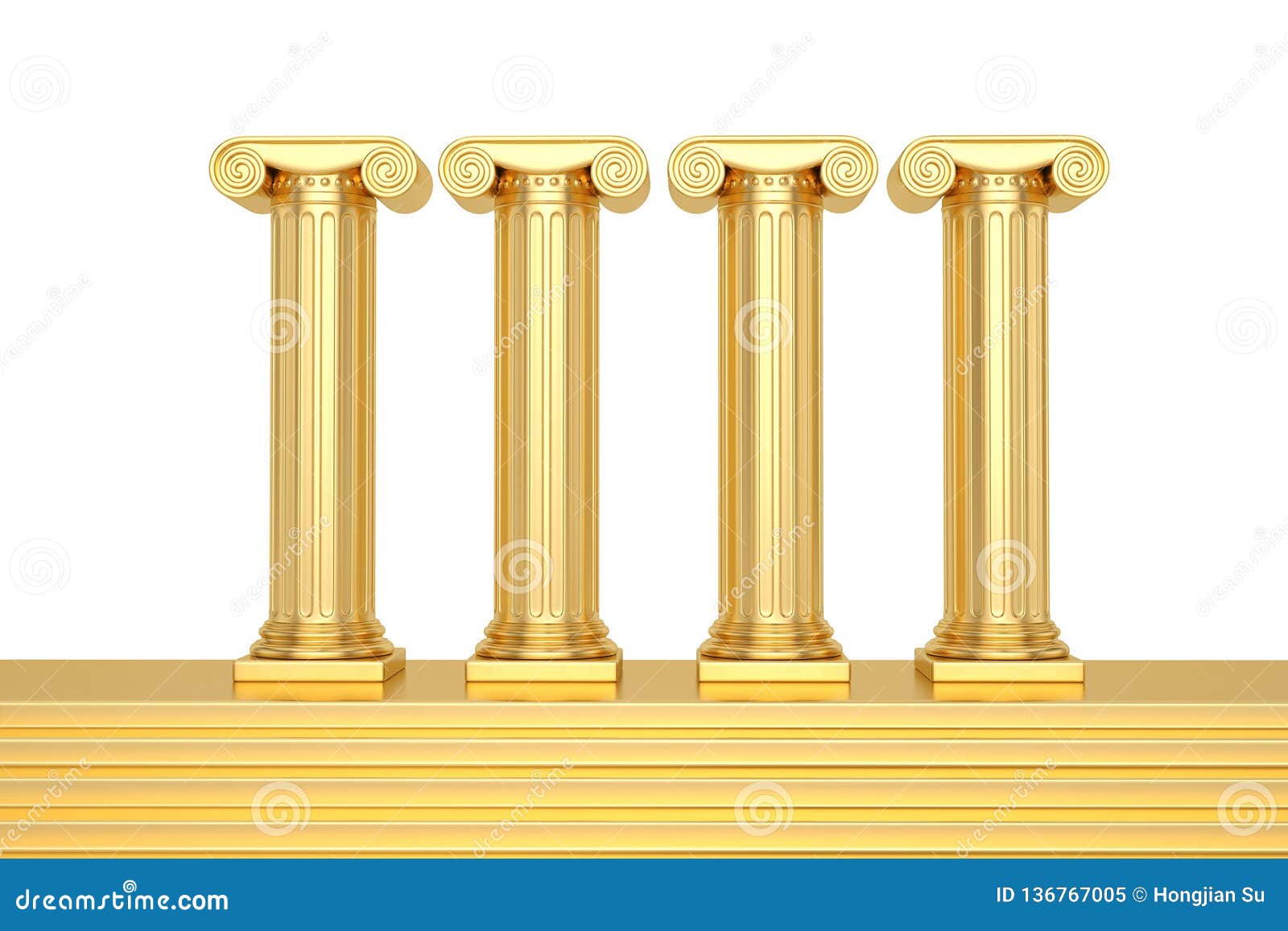 Golden Classic Columns Isolated on White Background 3D Illustration ...