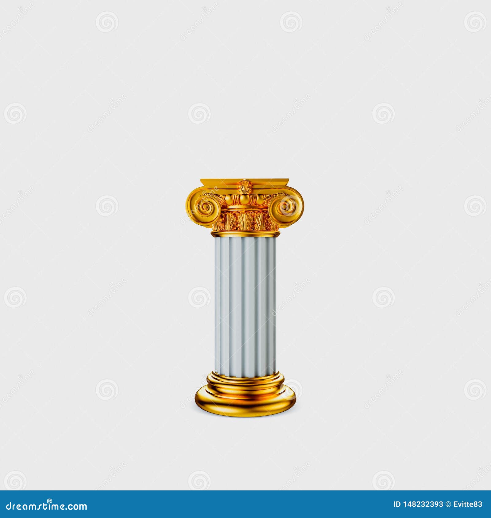 Golden Classic Columns Isolated on White Background. 3D Rendering Model ...