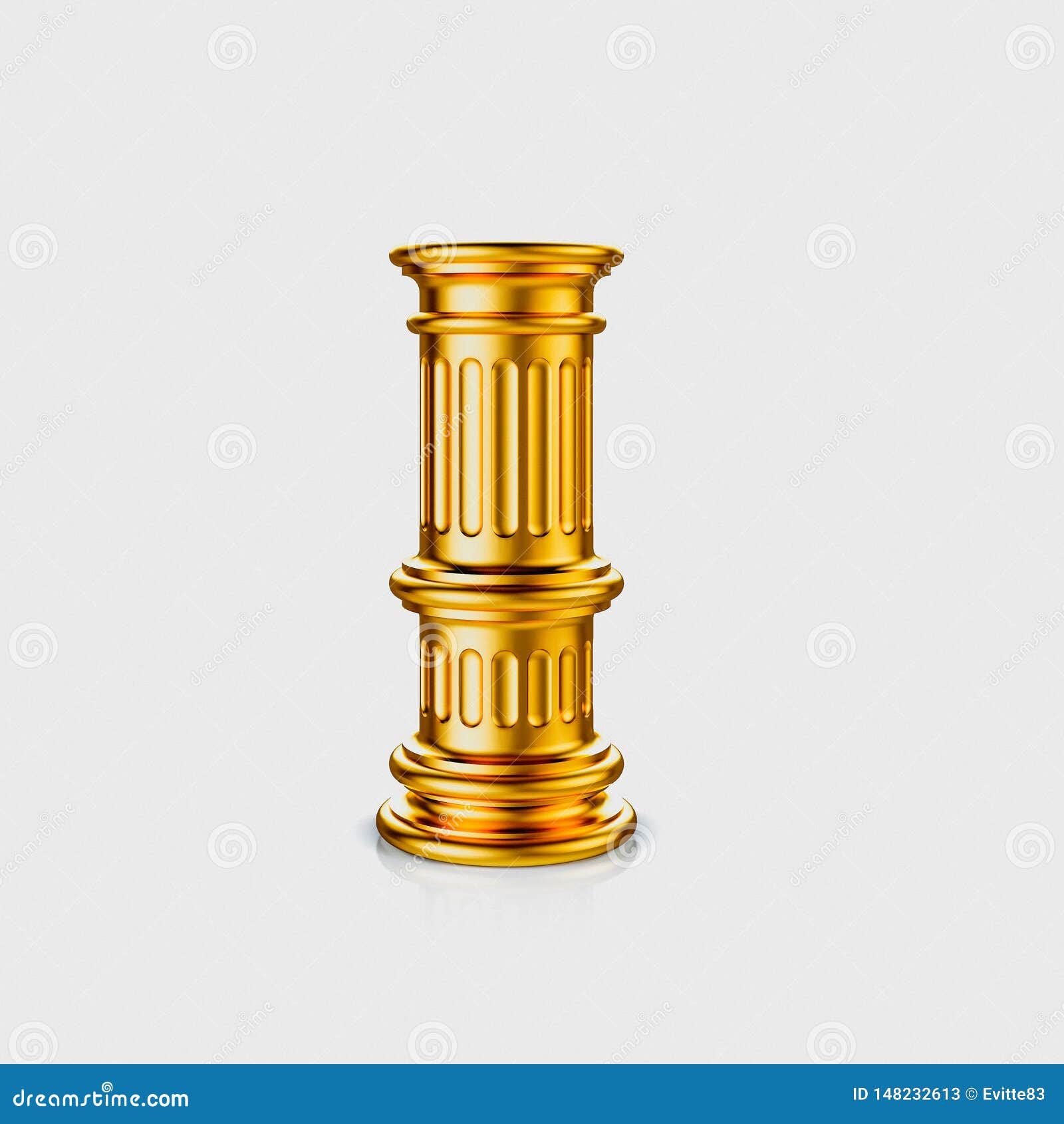 Golden Classic Columns Isolated on White Background. 3D Rendering Model ...