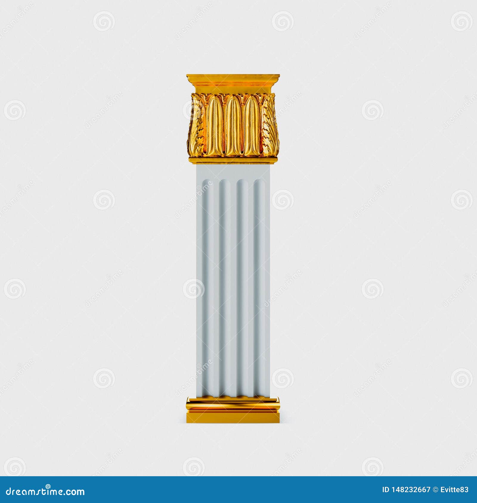 Golden Classic Columns Isolated on White Background. 3D Rendering Model ...