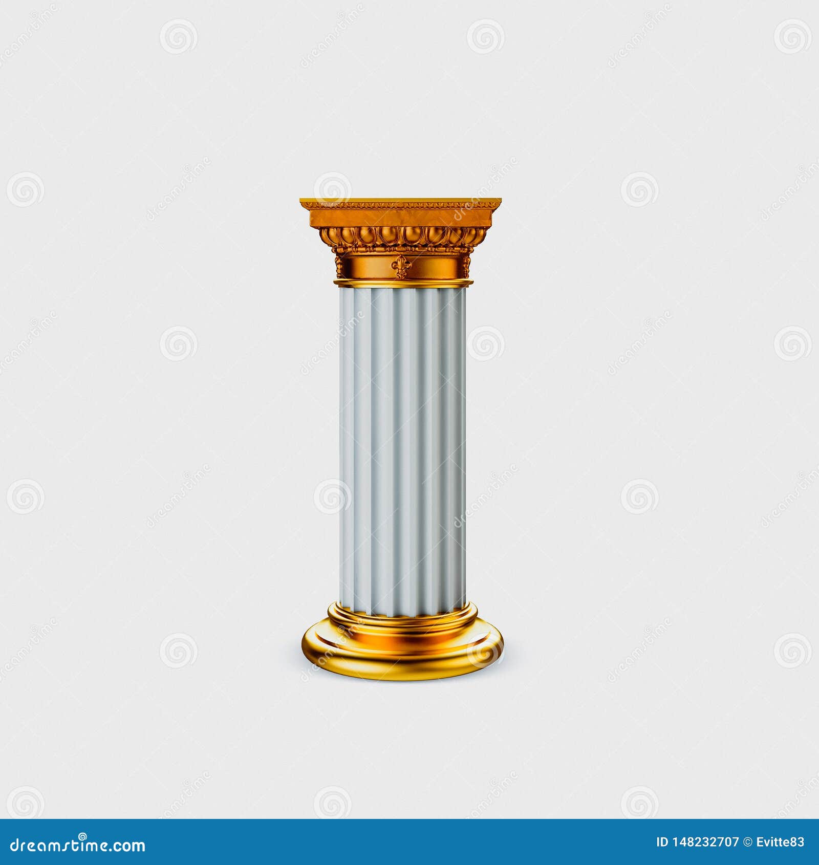 Golden Classic Columns Isolated on White Background. 3D Rendering Model ...