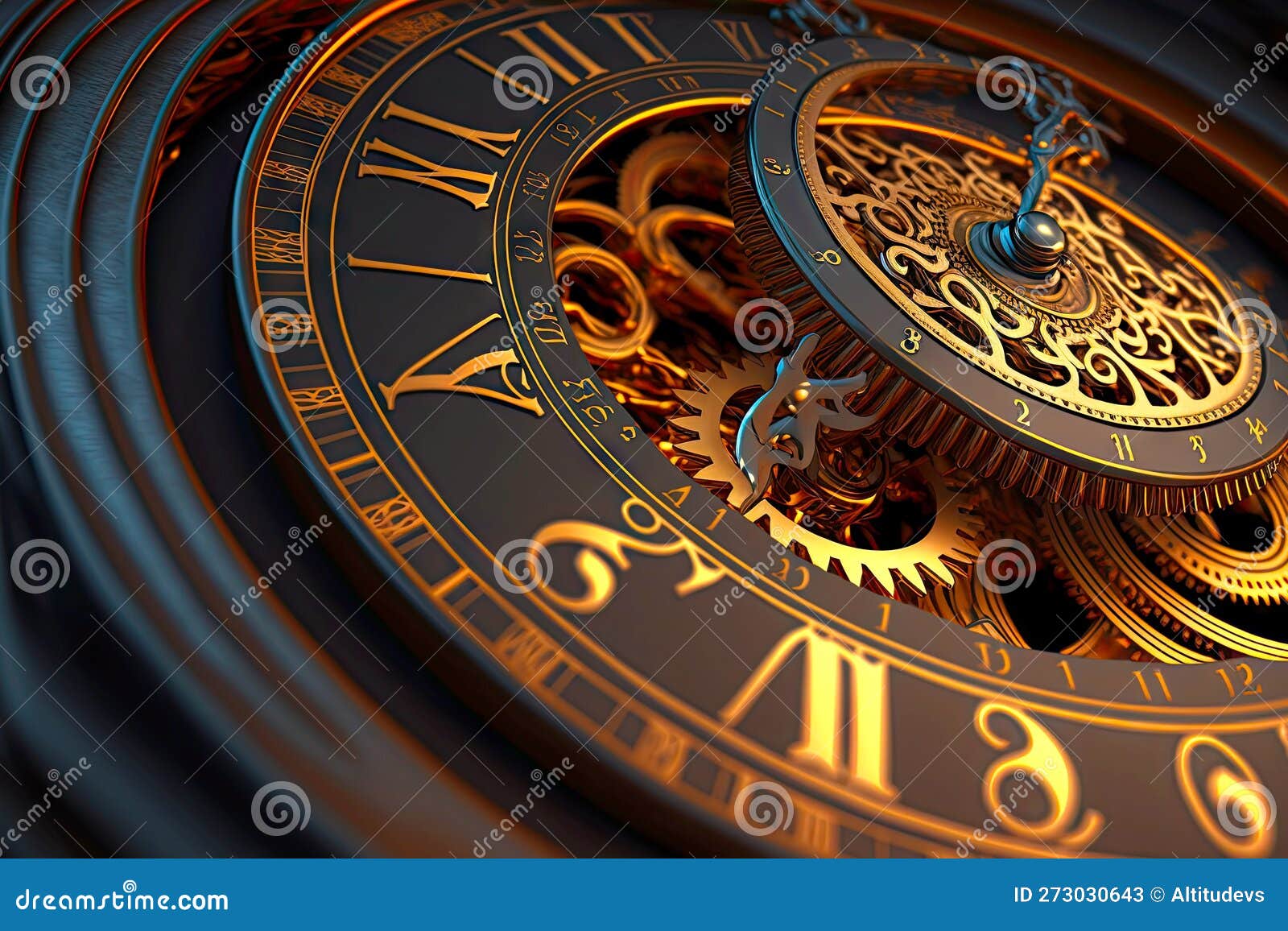 Golden Clock with Open Clockwork with Numbers and Letters Stock ...