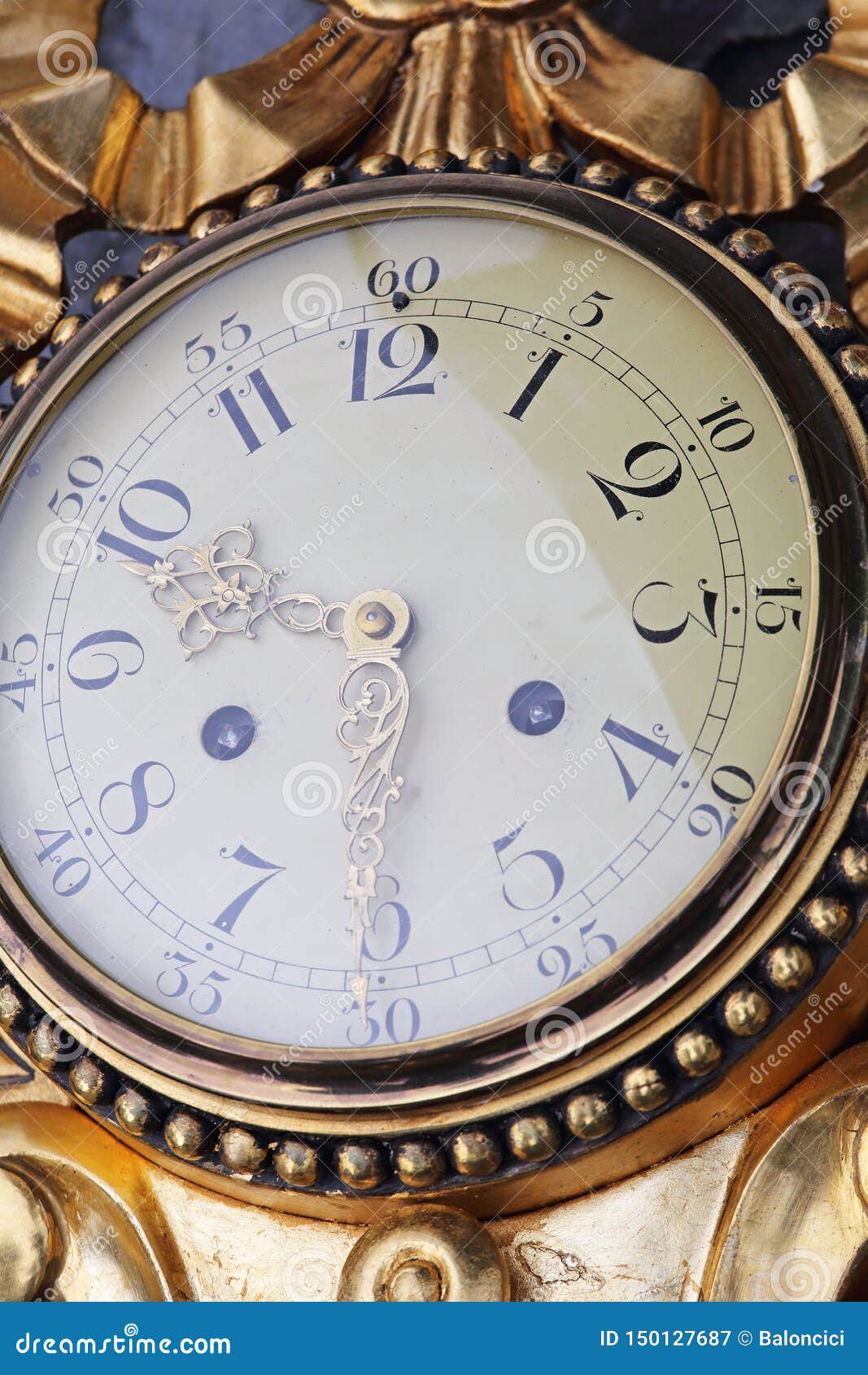 Golden Clock stock image. Image of wall, clock, hands - 150127687