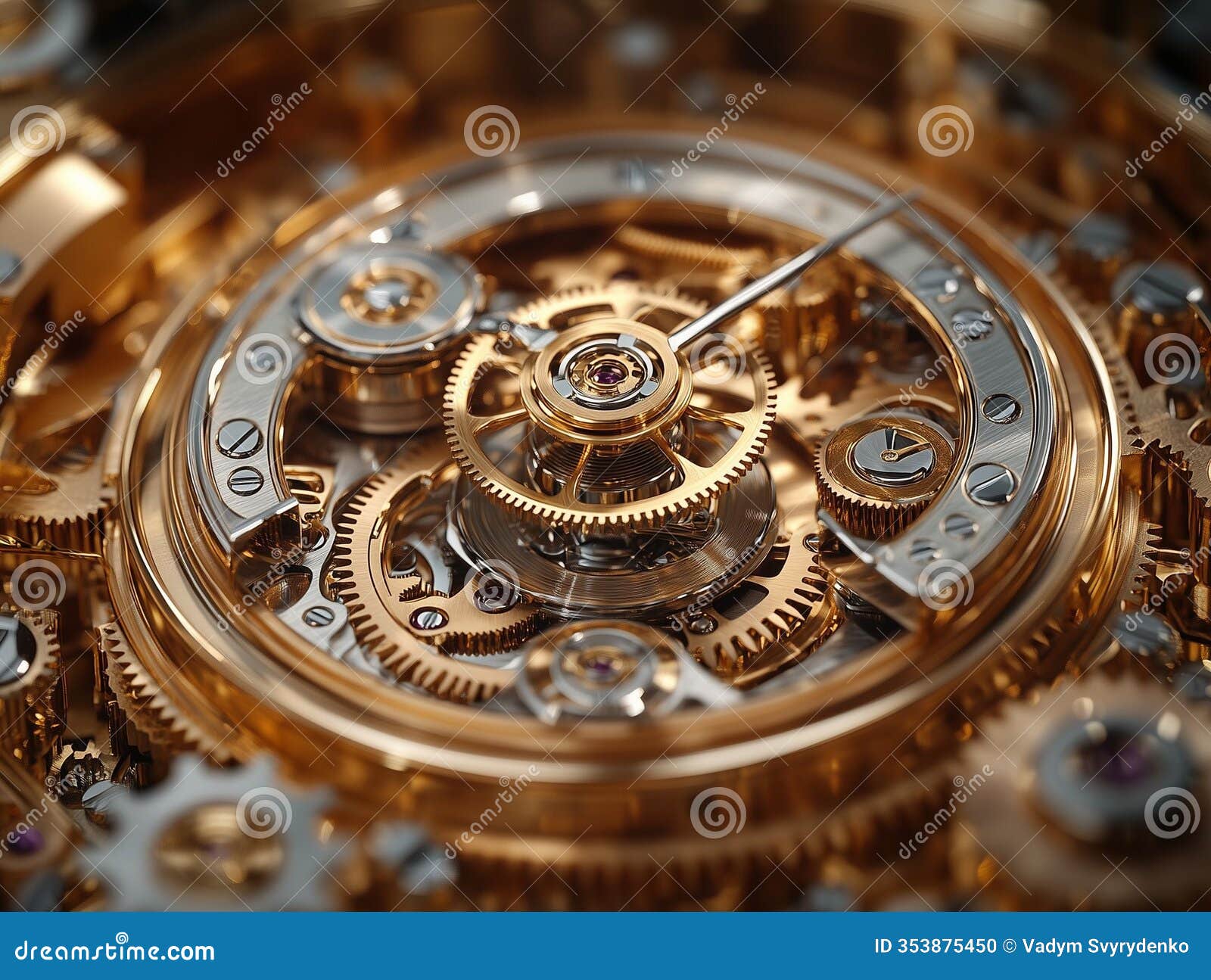 Golden Clockwork Gears Close-Up Stock Illustration - Illustration of ...