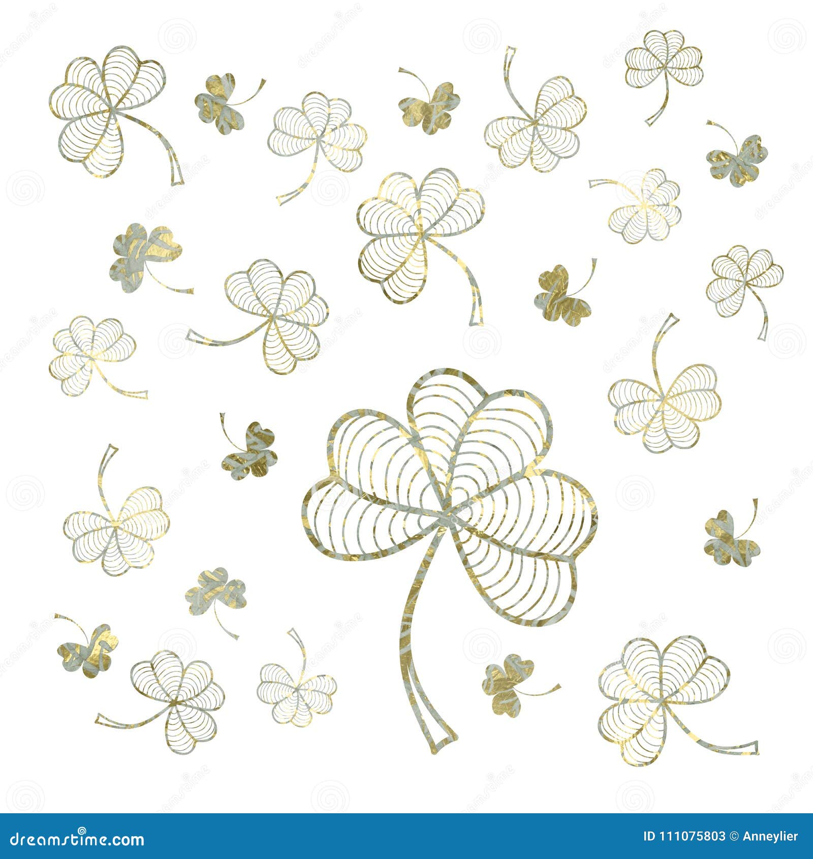 Golden Clover Leaves Pattern on White Stock Illustration - Illustration ...