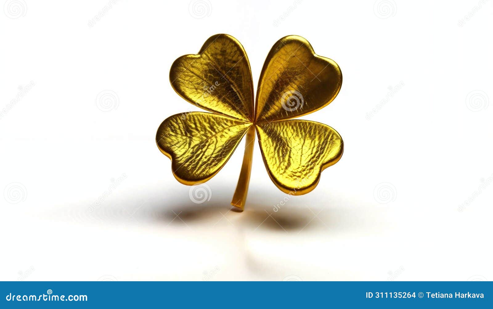 A Golden Clover on a White Background is Centered with Space for Text ...