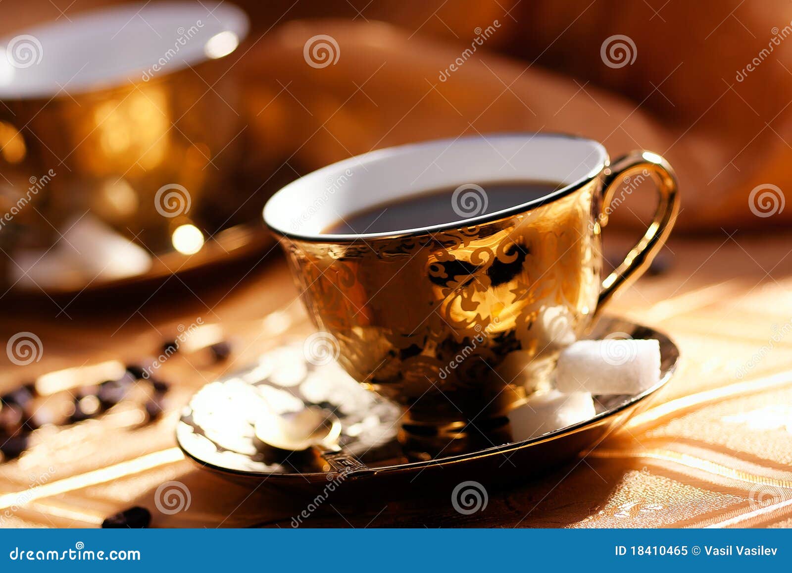Golden coffee stock image. Image of cafe, saucer, isolated - 18410465