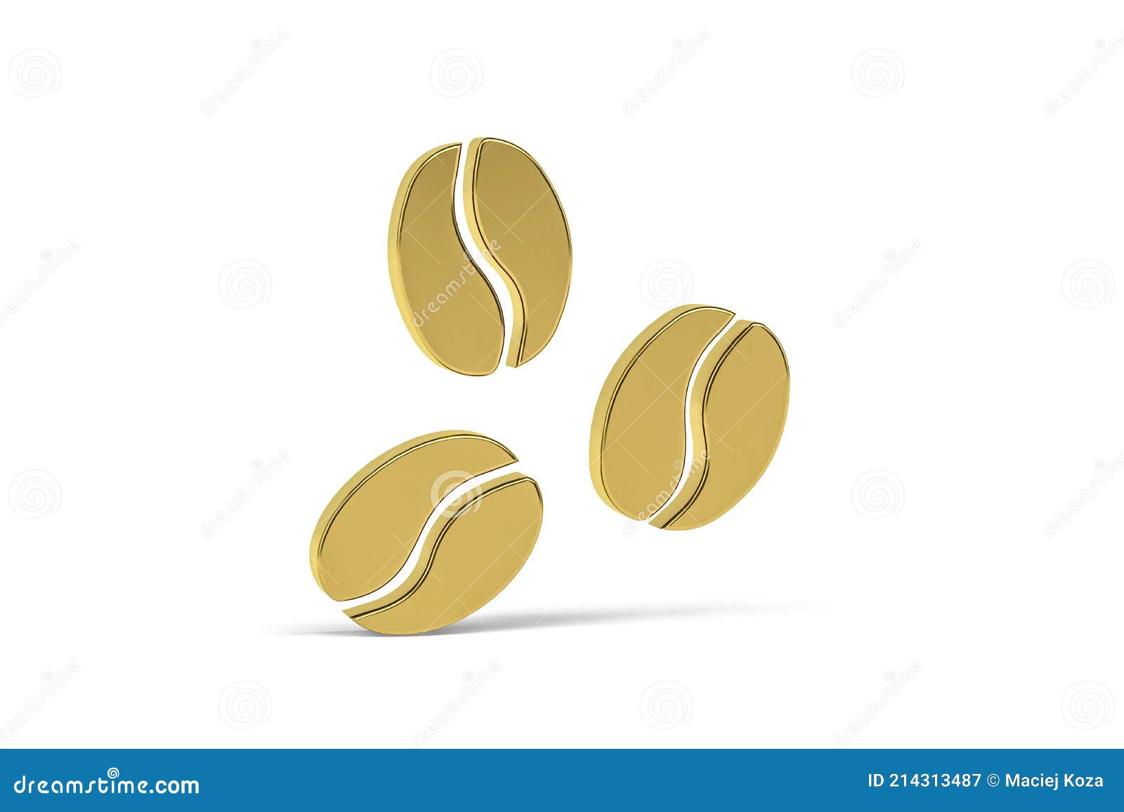 Golden Coffee Beans 3d Icon Isolated on White Background Stock ...