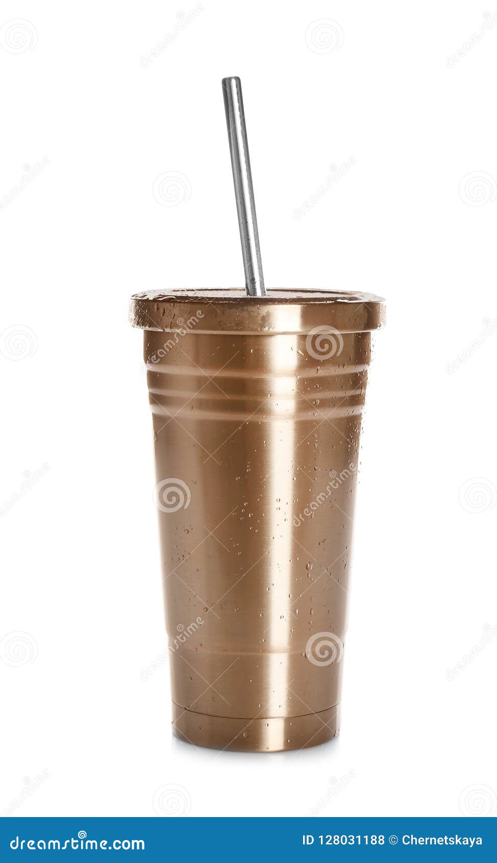 Golden Coffee Cup with Straw Stock Photo - Image of drops, golden ...