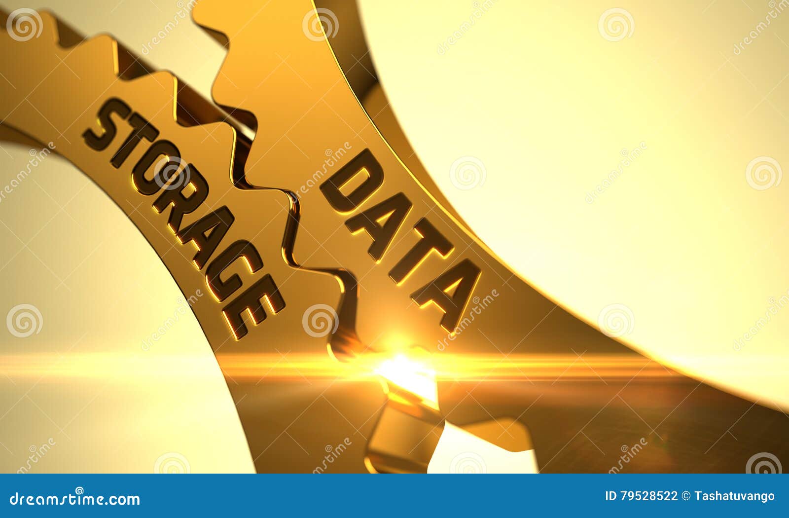 Golden Cog Gears with Data Storage Concept. 3D. Stock Illustration ...