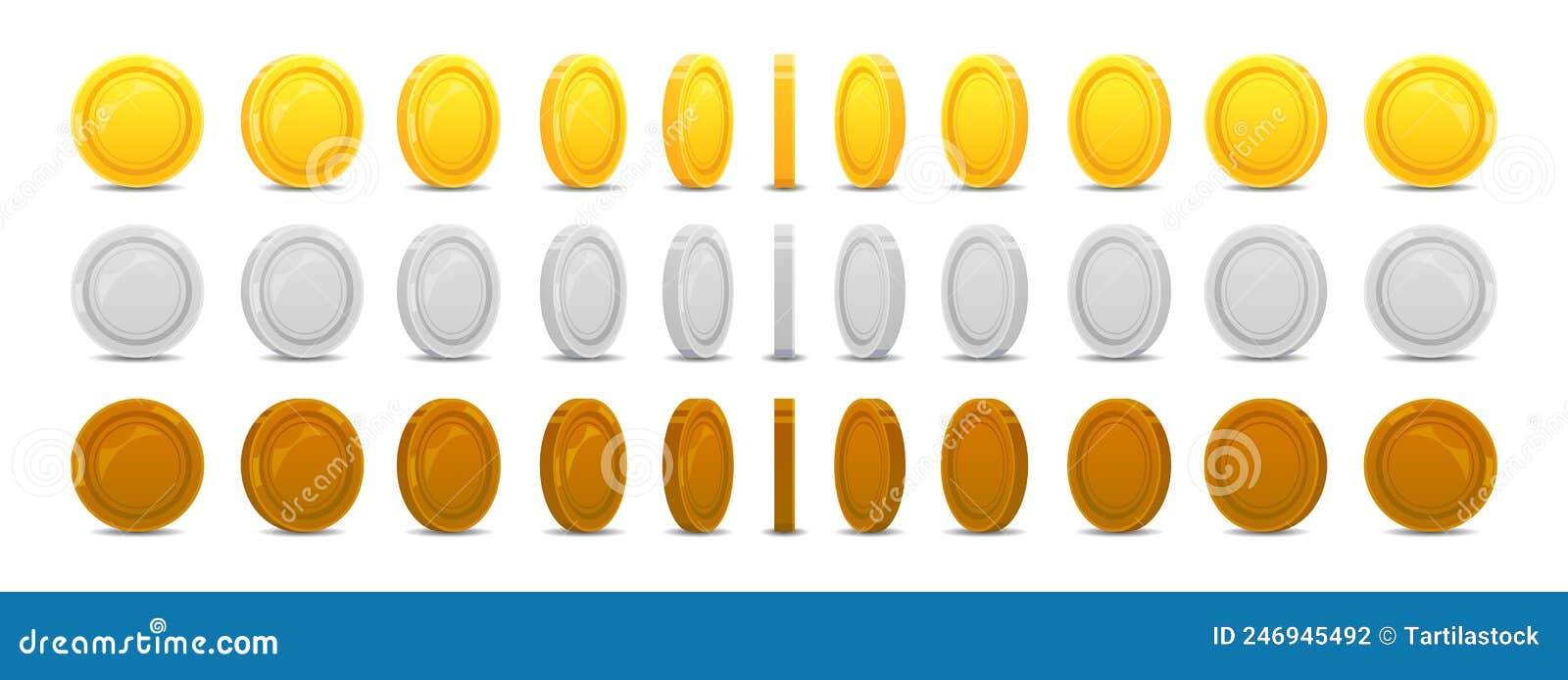 Golden Coin Animation. Game UI Icon with Rotating 2D Award Element ...