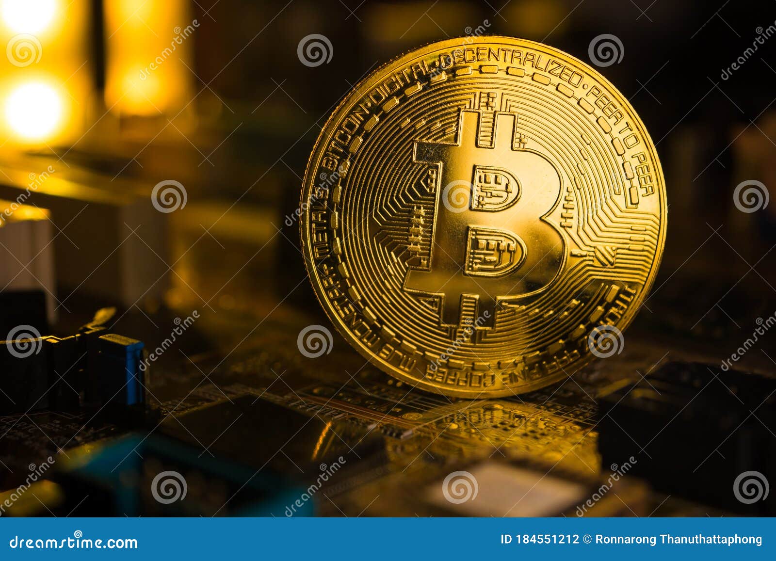 Golden Coin with Bitcoin Symbol on a Mainboard Stock Photo - Image of ...