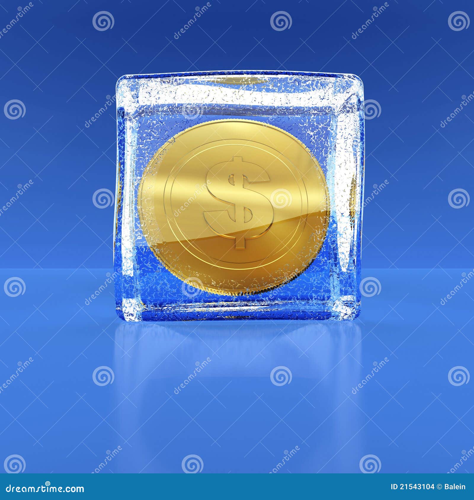 Golden Coin in the Block of Ice Stock Illustration - Illustration of ...