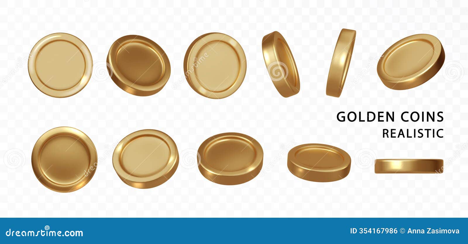 Golden Coin Isolated with Different Angles. Realistic Vector Symbol of ...