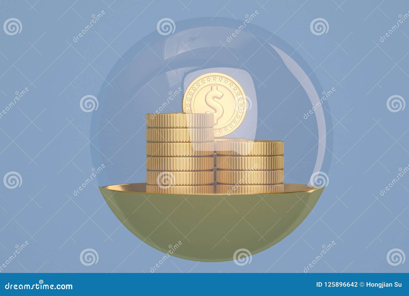 Golden Coin Stacks in Glass Ball. 3D Illustration. Stock Illustration ... Golden Coin Stacks in Glass Ball. 3D Illustration. Stock Illustration ...