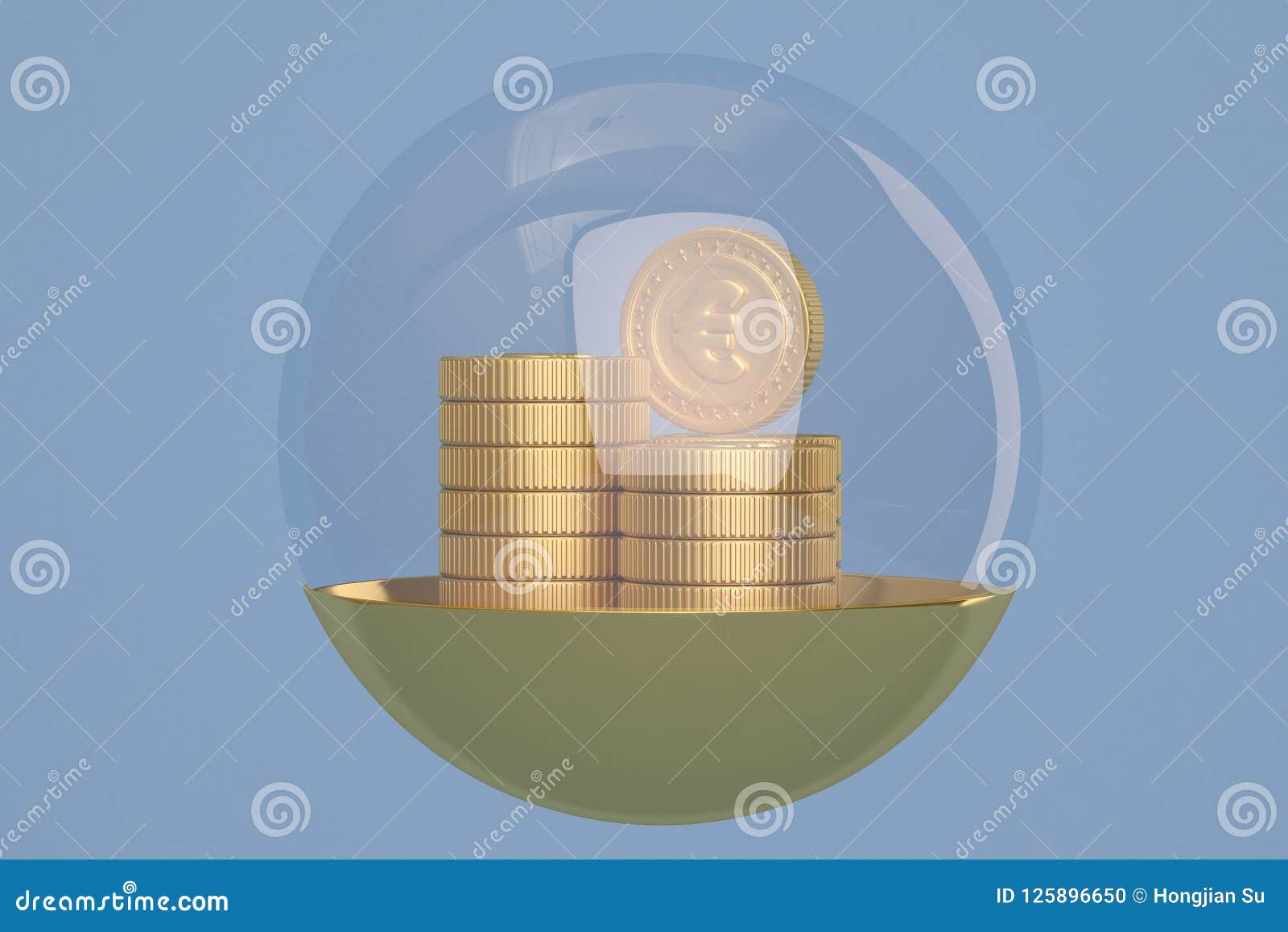 Golden Coin Stacks in Glass Ball. 3D Illustration. Stock Illustration ... Golden Coin Stacks in Glass Ball. 3D Illustration. Stock Illustration ...