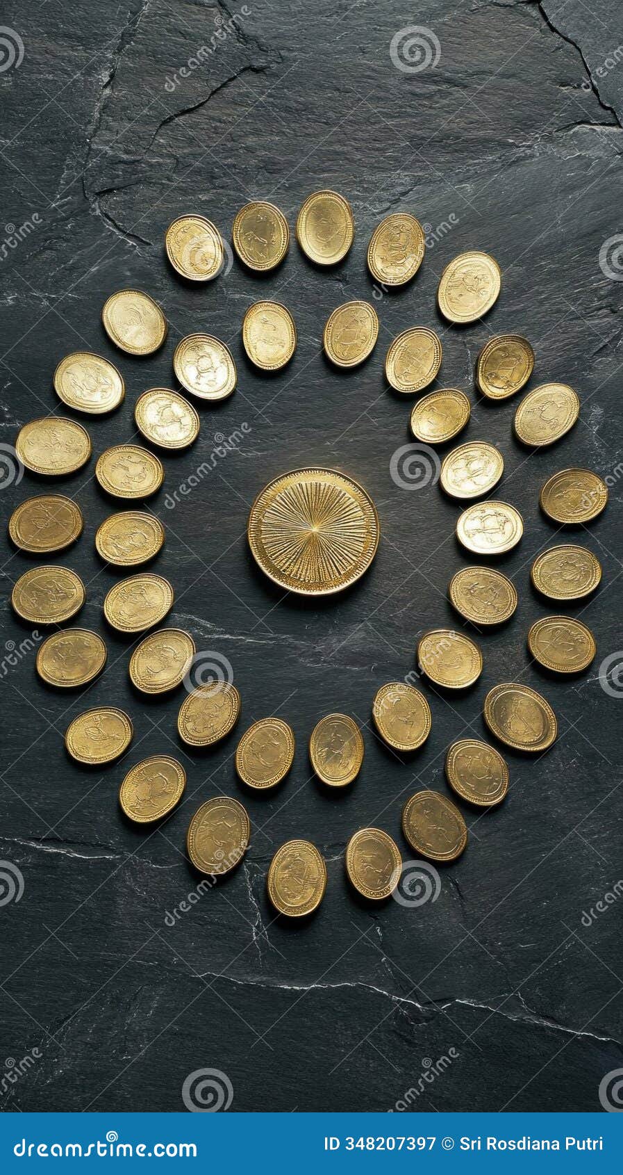 Golden Coins Arranged in a Circle Pattern, Symbol of Wealth and ...