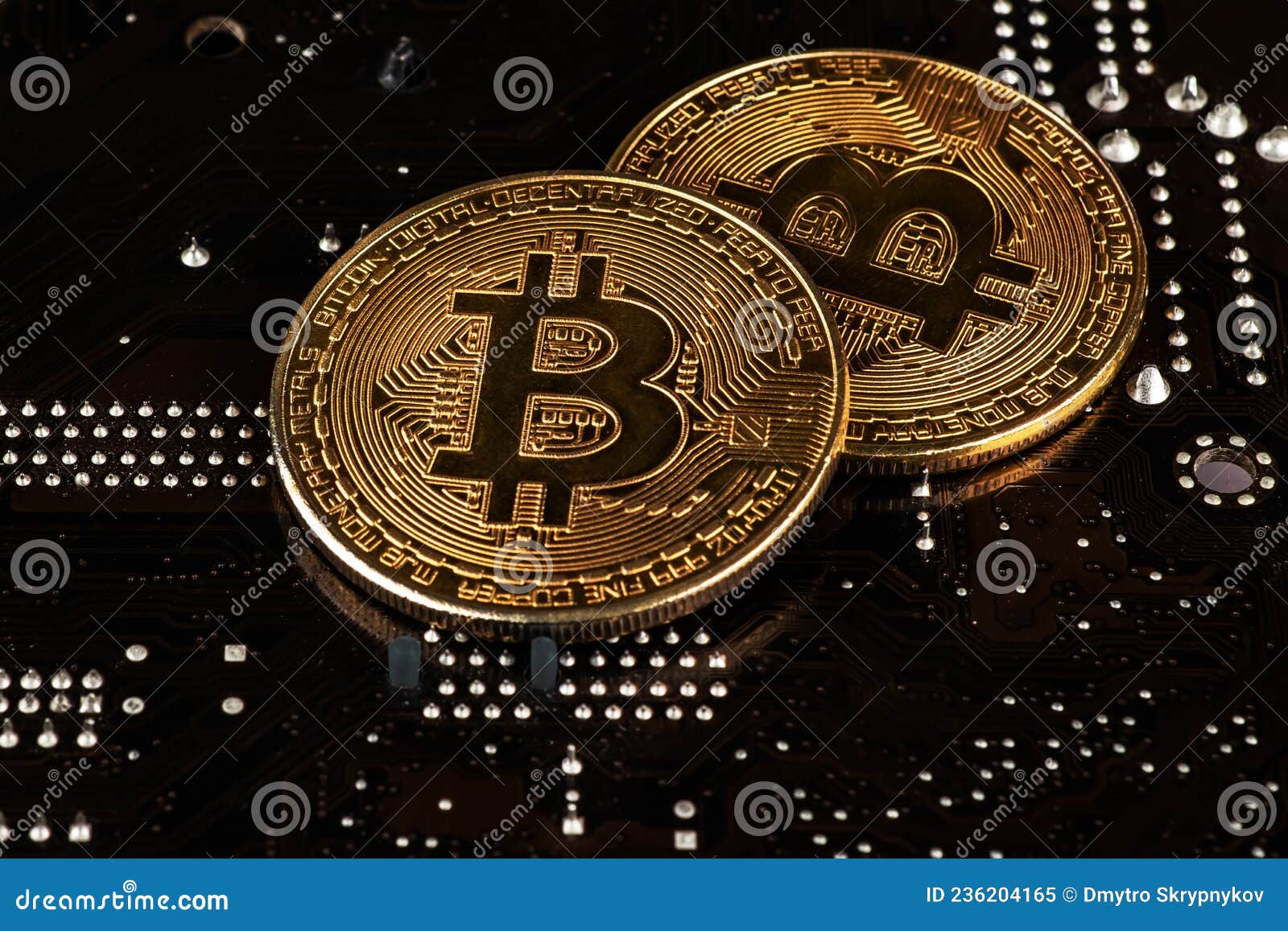 Golden Coins with Bitcoin Symbol on a Mainboard Stock Image - Image of ...