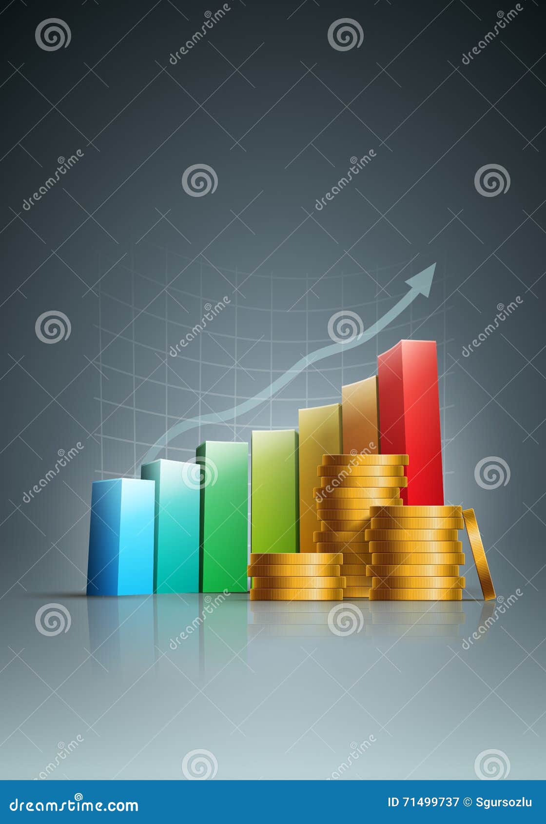 Golden Coins and Colorful Bar Graph. Stock Vector - Illustration of ...