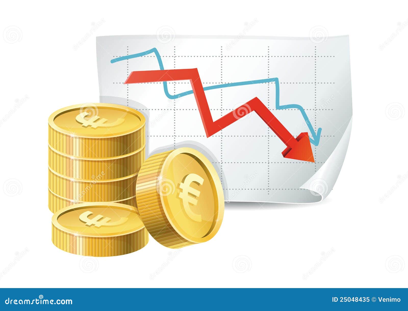 Golden Coins and Descending Graph Stock Vector - Illustration of euro ...