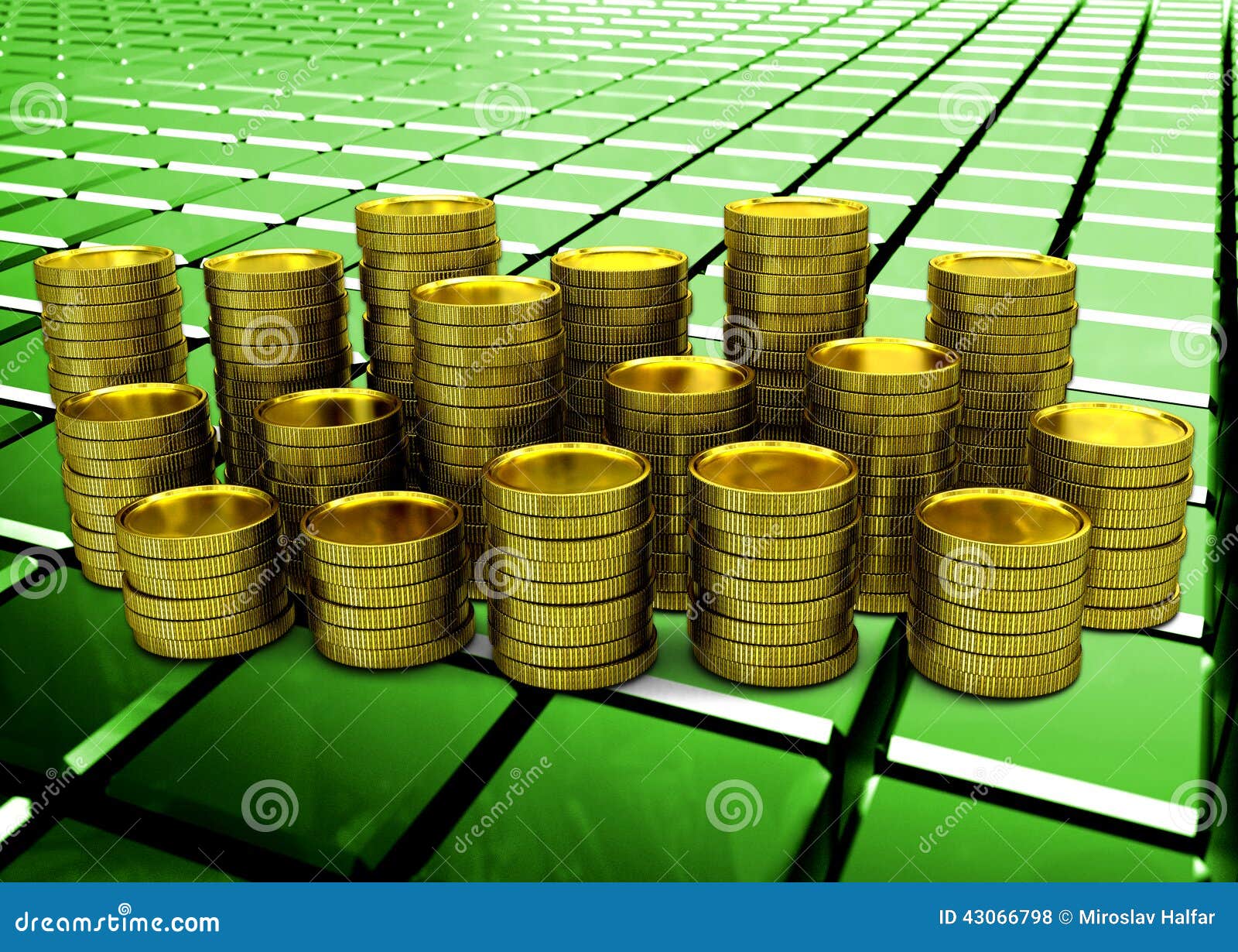 Golden Coins on Glossy Green Abstract Background Stock Illustration ...