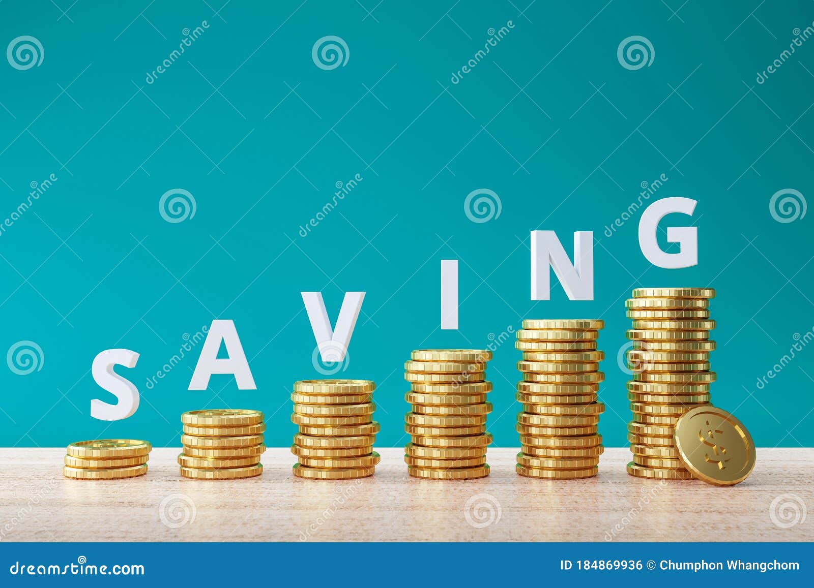 Golden Coins and Growing Graph on Blue Background with Saving Money ...