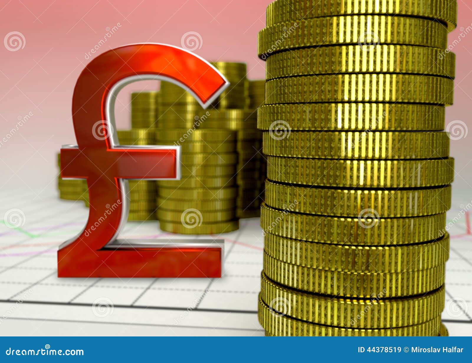 Golden Coins and Red Pound Symbol Stock Illustration - Illustration of ...