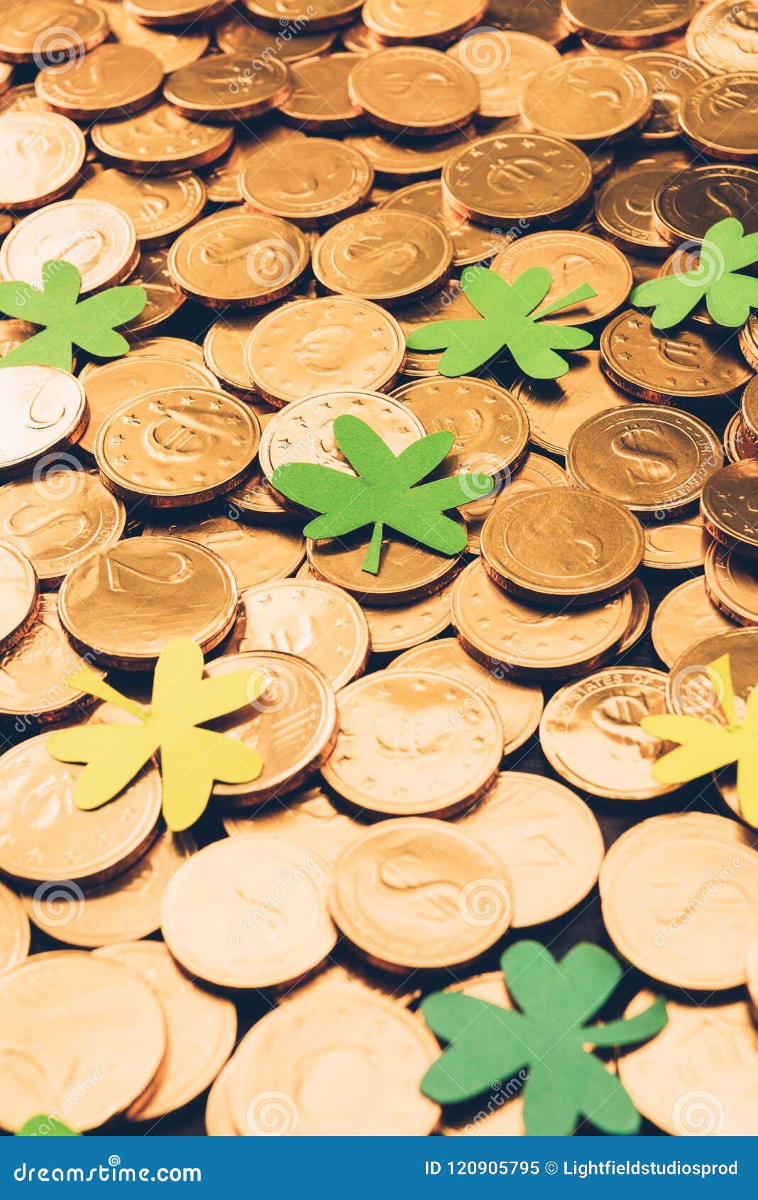 Golden Coins and Shamrock, St Patricks Stock Image - Image of ...