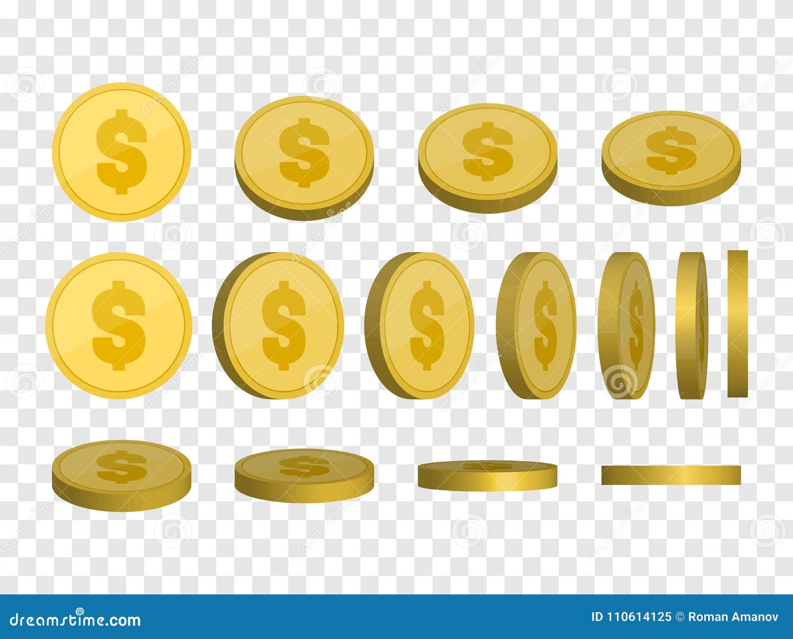 Golden Coins Template. Money Set Isolated Stock Vector - Illustration ...