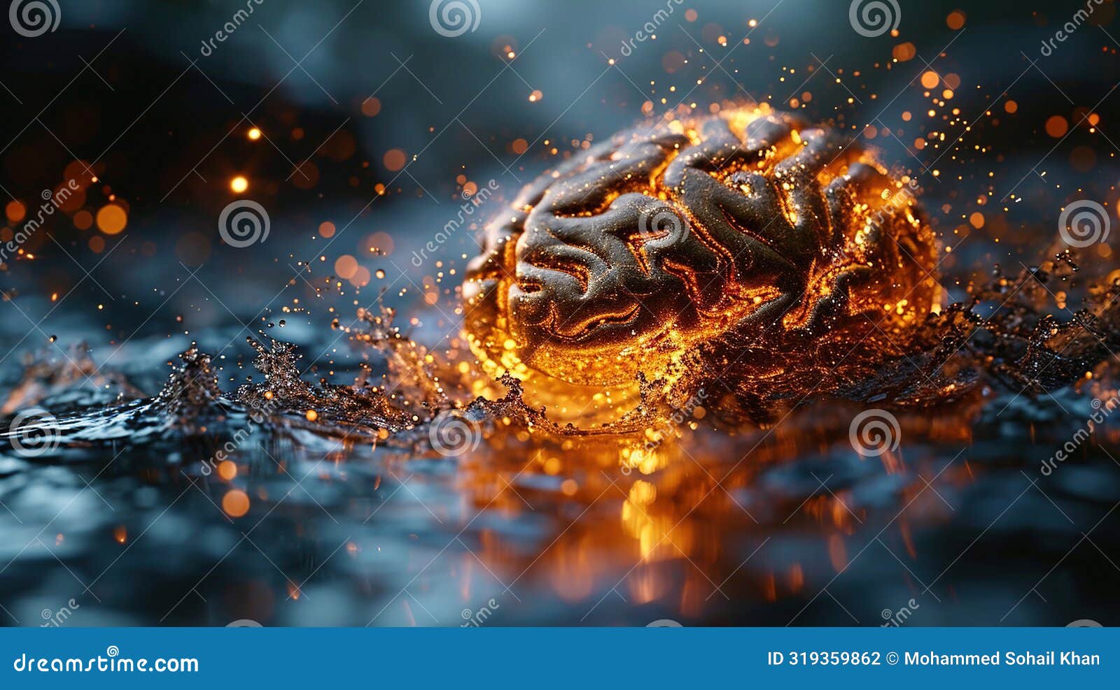 Golden Color of a Glowing Brain Engine on Blurry Background Stock ...