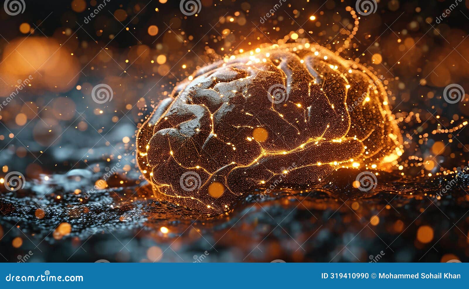 Golden Color of a Glowing Brain Engine on Blurry Background Stock Photo ...