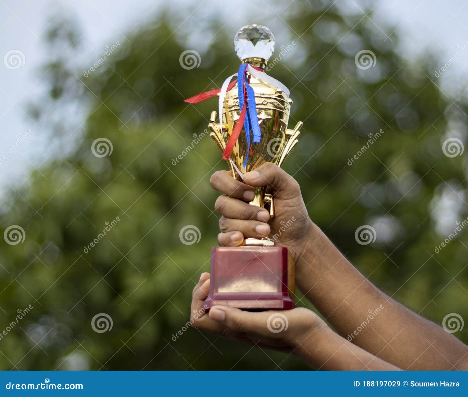 Winner trophy in hand stock image. Image of achievement - 188197029