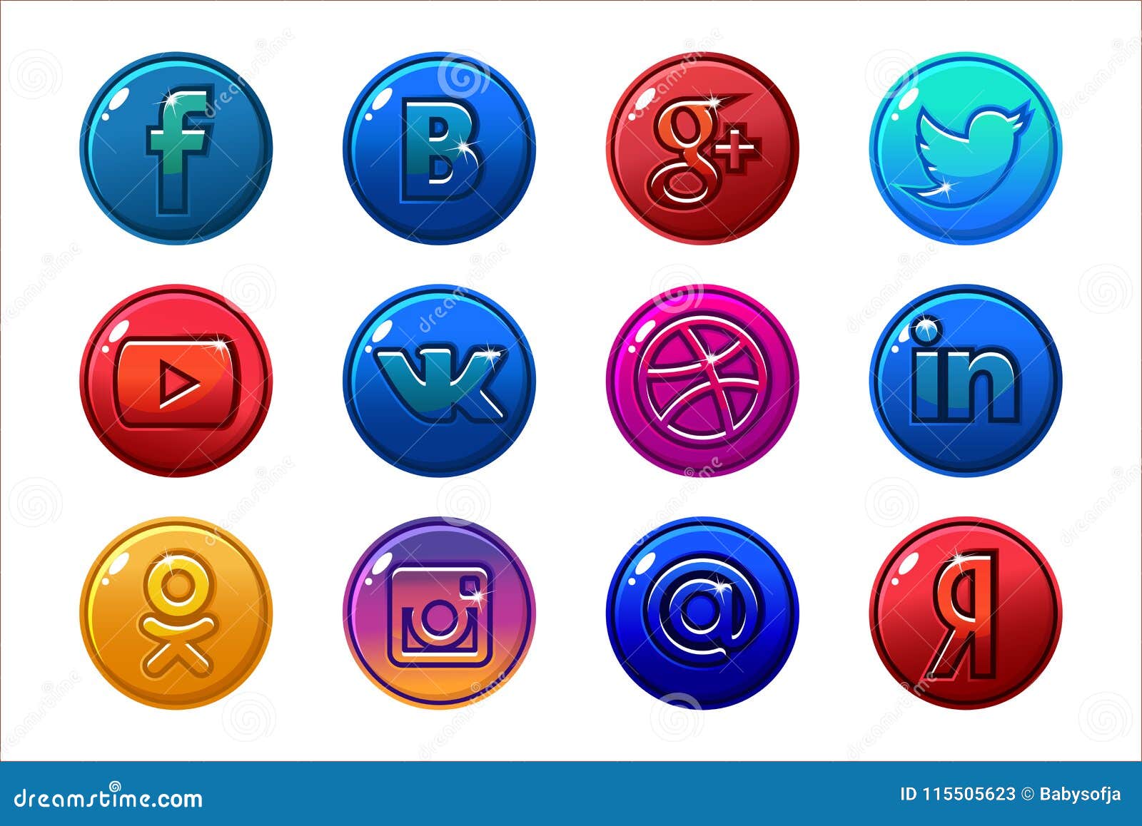 Golden And Colored Icons Social Media Circle Buttons Set Editorial