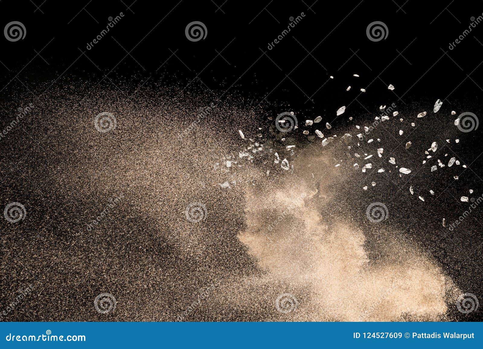 Golden Colored Sand Splash Against Dark Background. Stock Image - Image ...