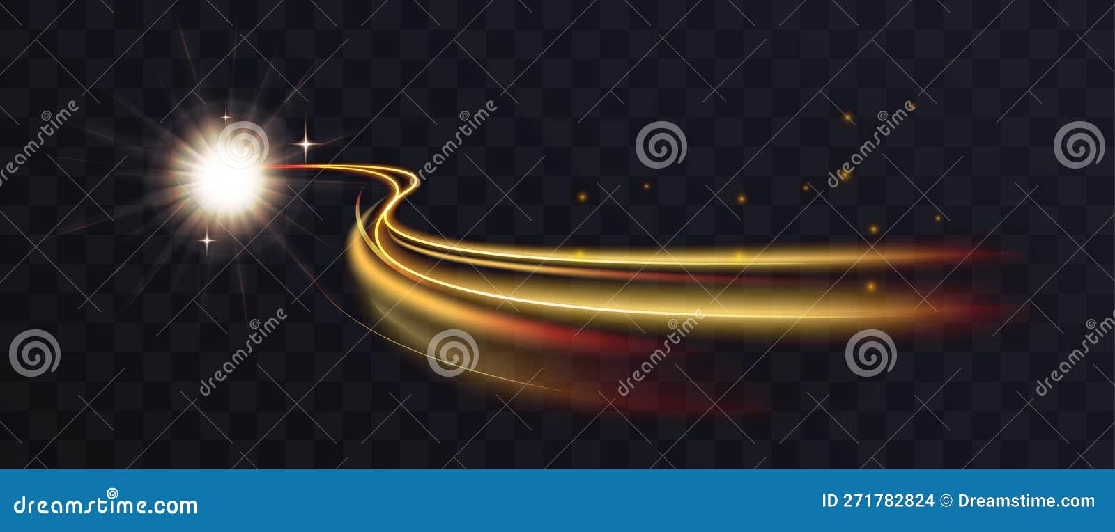 Golden Comet with Luminous Trail of Wave Shape and Glowing Light Effect ...
