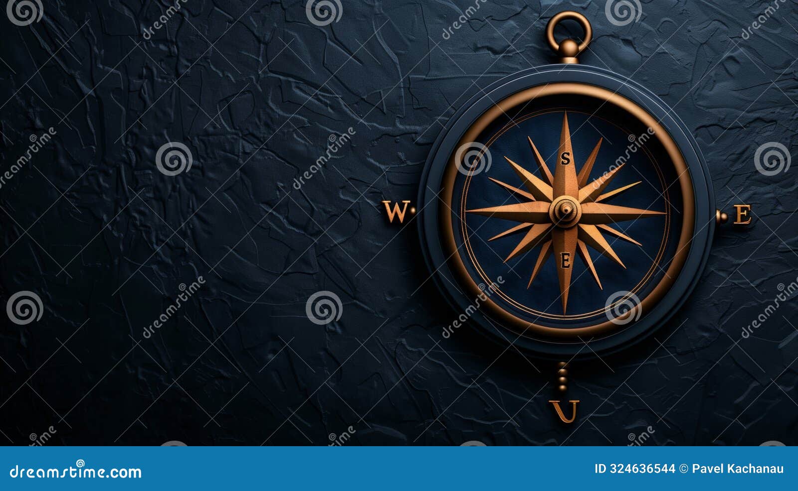 A Golden Compass on a Dark Blue Background Stock Illustration ...