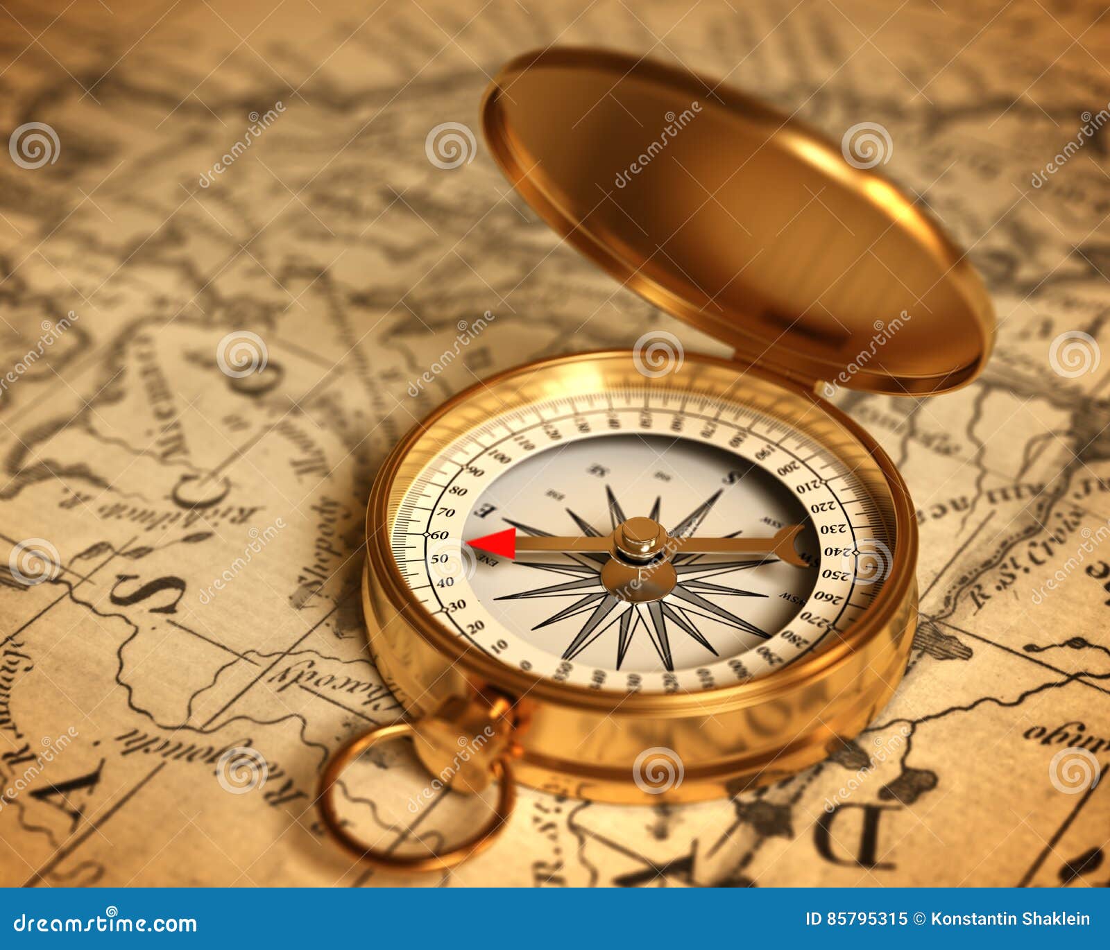 Golden Compass on the Map stock illustration. Illustration of research ...