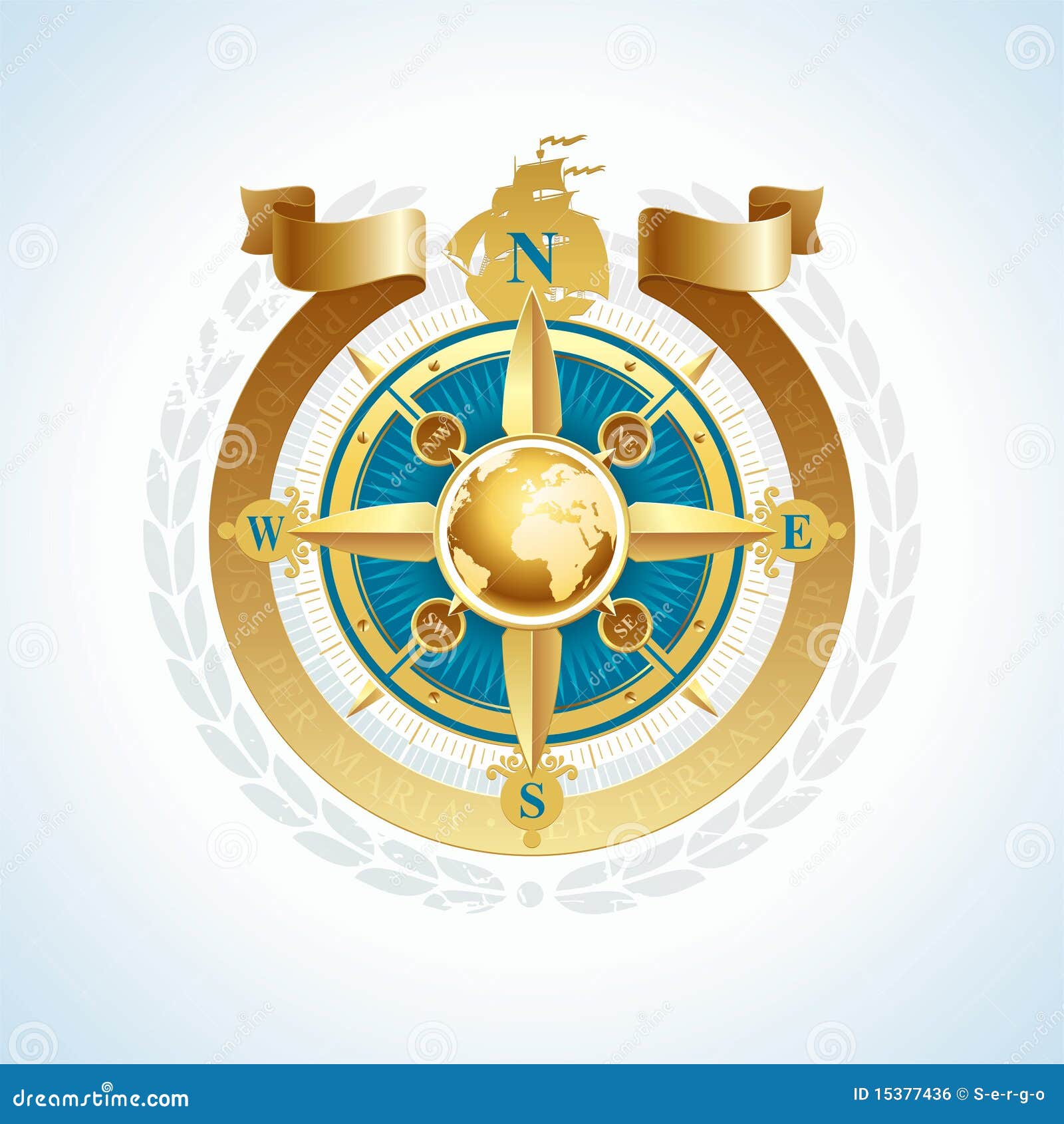 Golden Compass Rose with Globe & Ribbon Stock Vector - Illustration of ...
