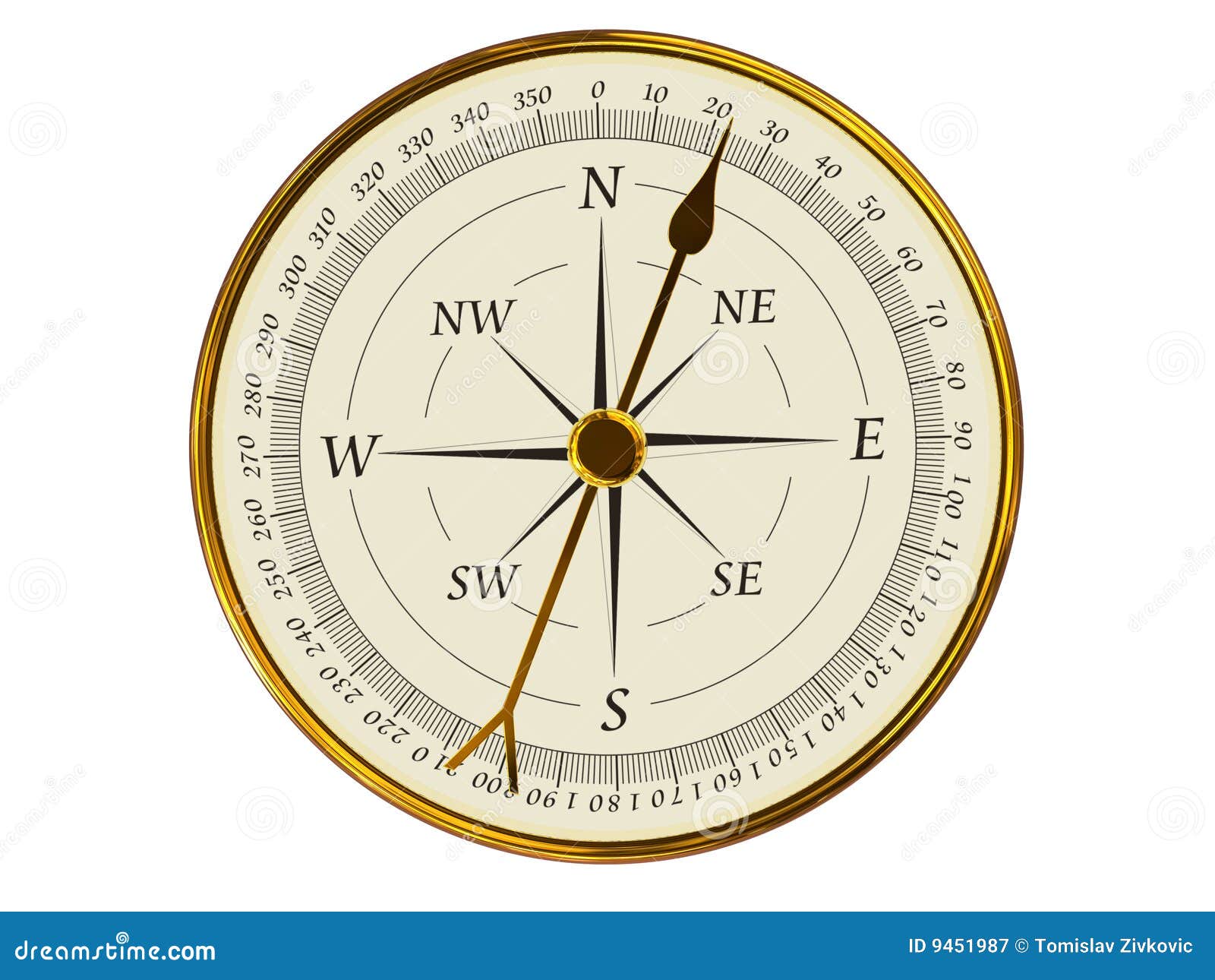 Golden compass top view stock illustration. Illustration of east - 9451987